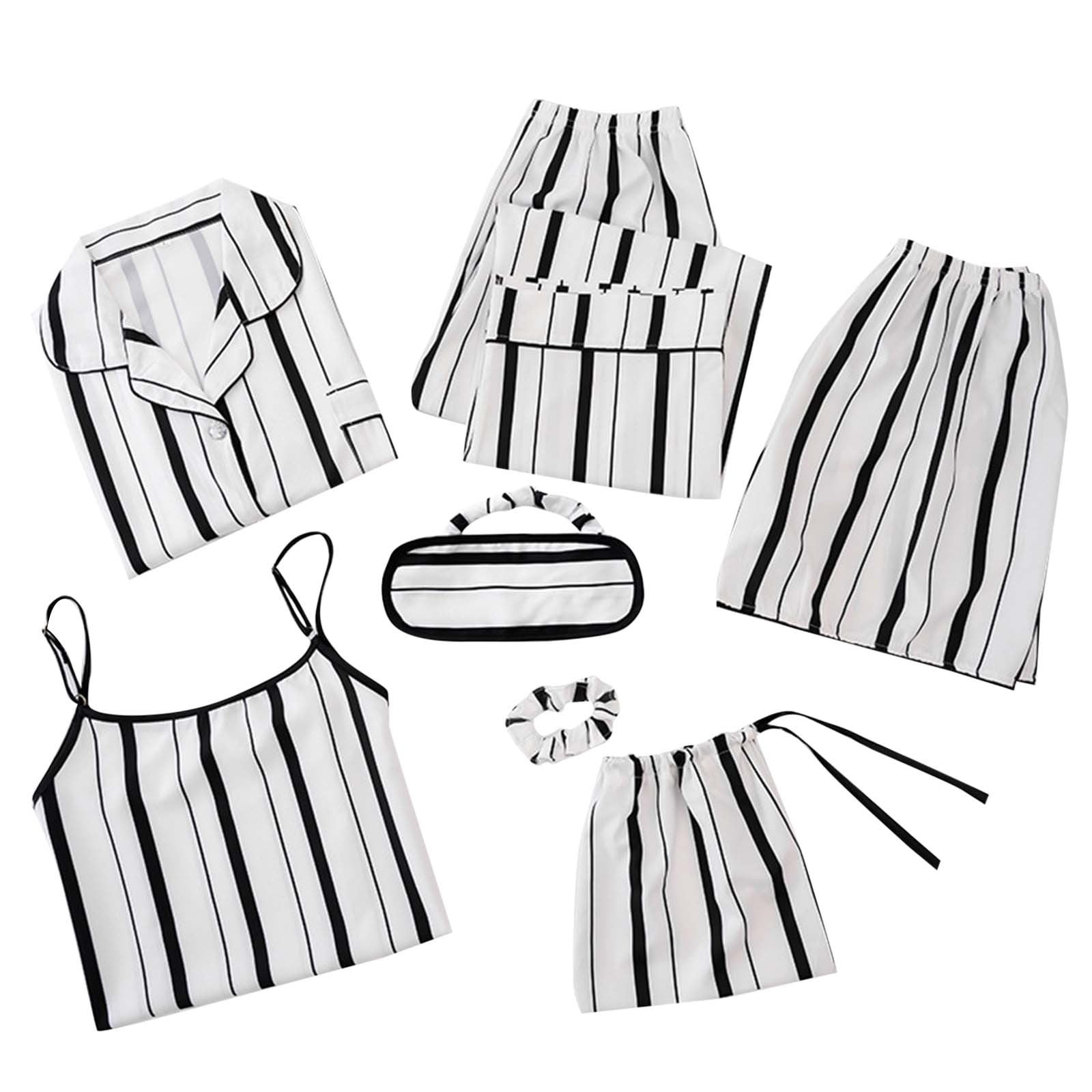 TAIAOJING Women Pajamas Set Satin Silk Imitation Cotton Striped Silk ...