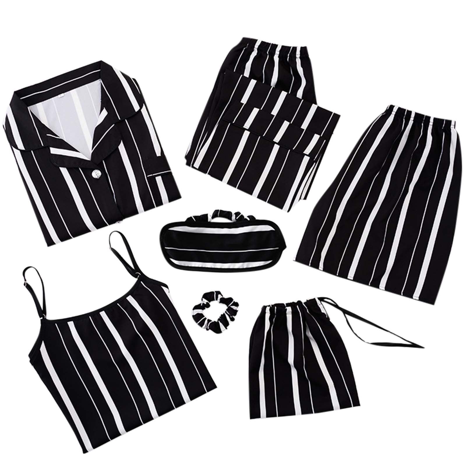 TAIAOJING Women Pajamas Set Satin Silk Imitation Cotton Striped Silk ...