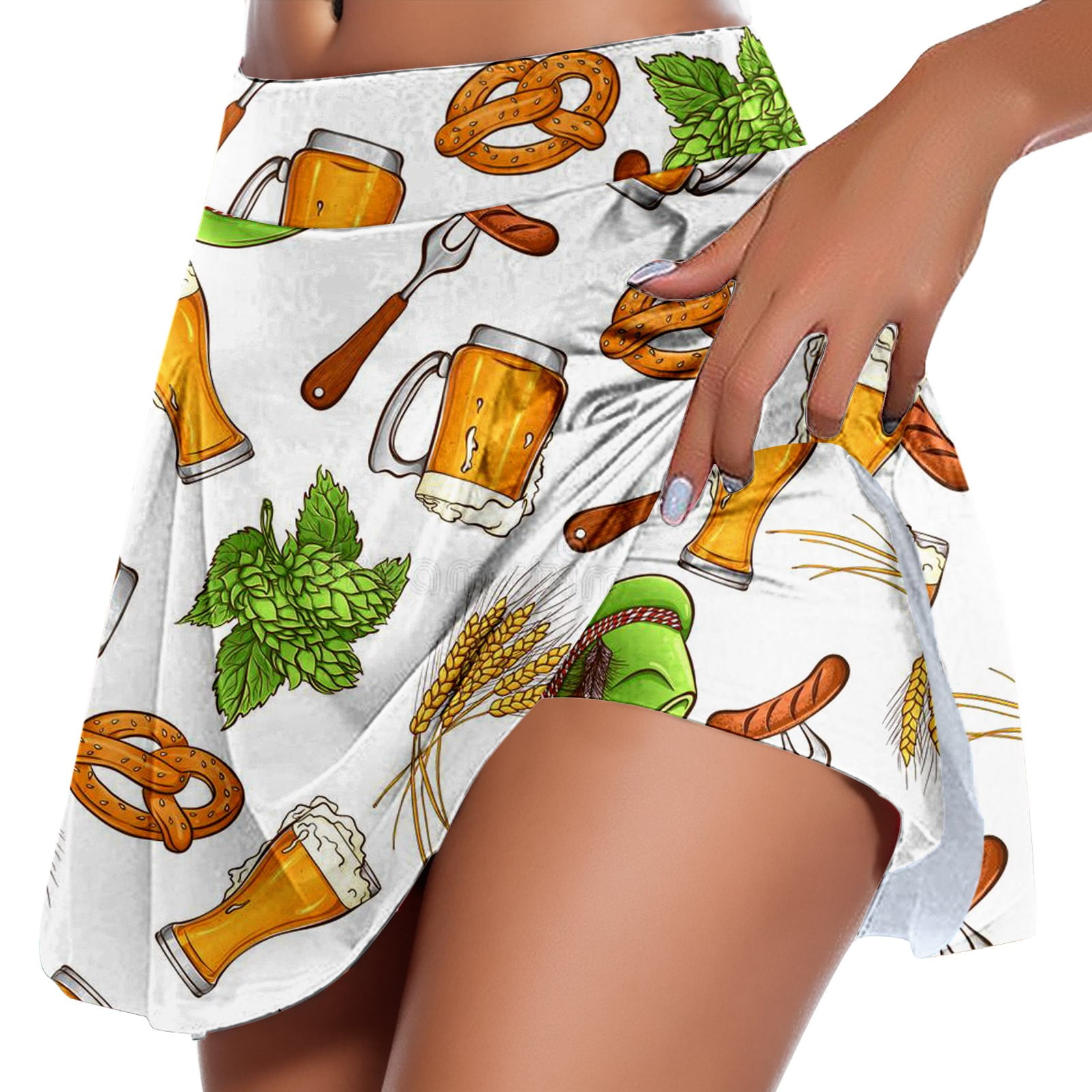 Taiaojing Women Pleated Tennis Skirt With Pockets Shorts Casual Prints