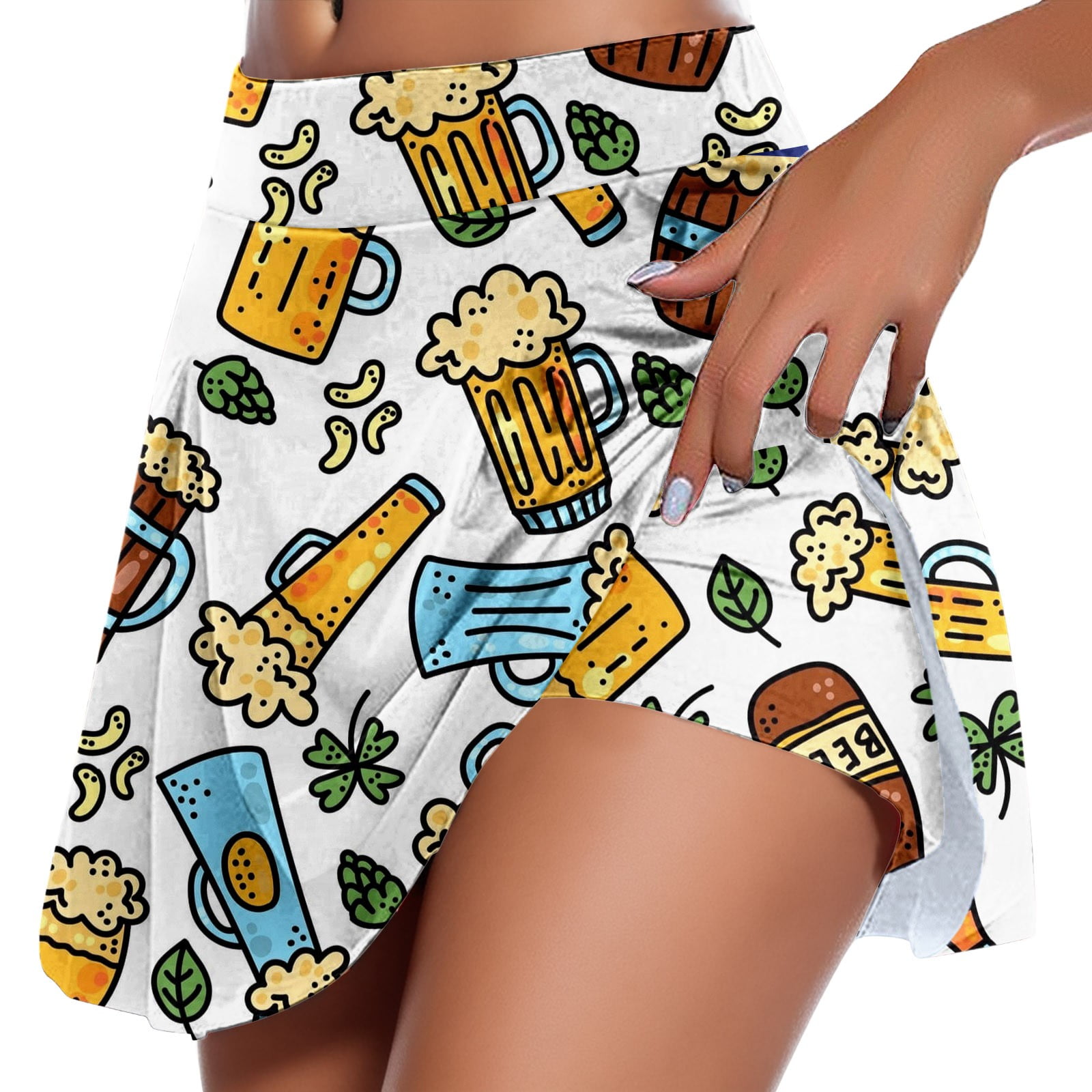 Taiaojing Women Pleated Tennis Skirt With Pockets Shorts Casual Prints