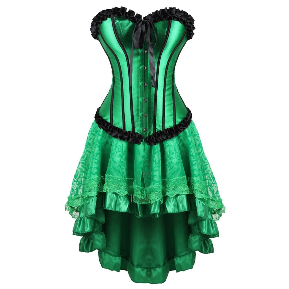 TAIAOJING Women Retro Court Dress Corset Bustier Brown Split Suit ...
