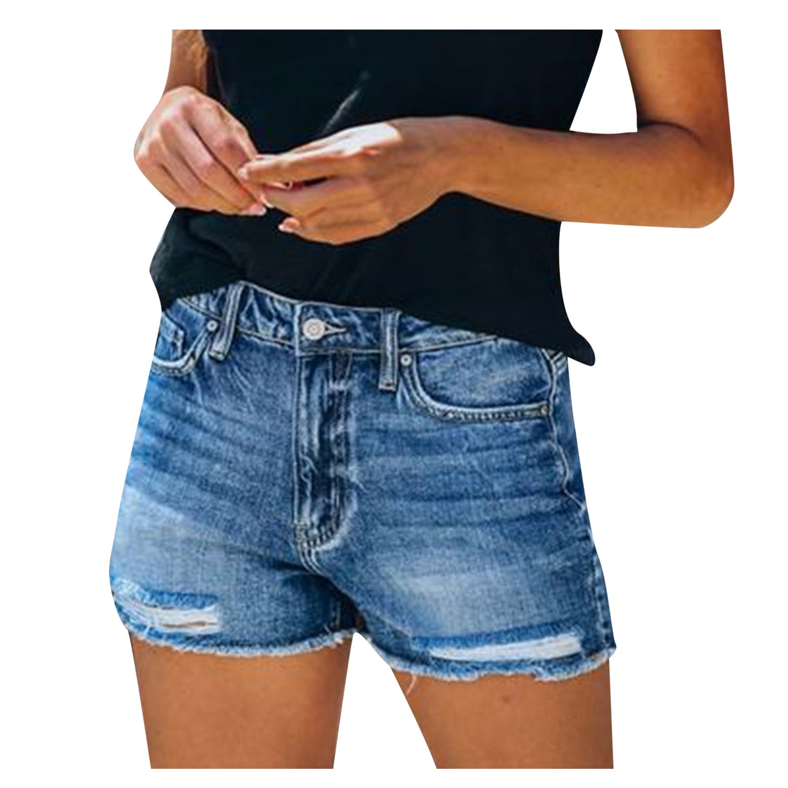 TAIAOJING Women Ripped Jeans Short Summer Jeans High Waist Slim Hole ...