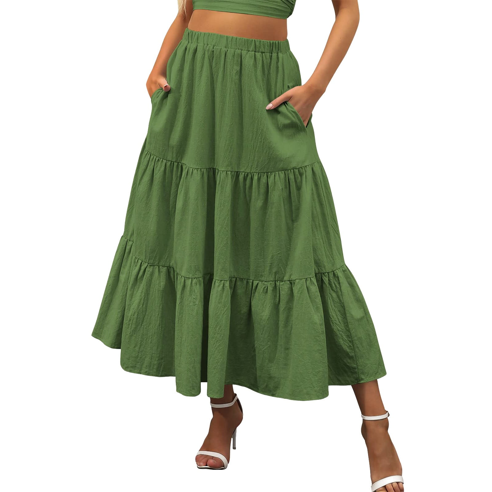 TAIAOJING Women S Summer Boho Elastic Waist Pleated A Line Flowy Swing ...