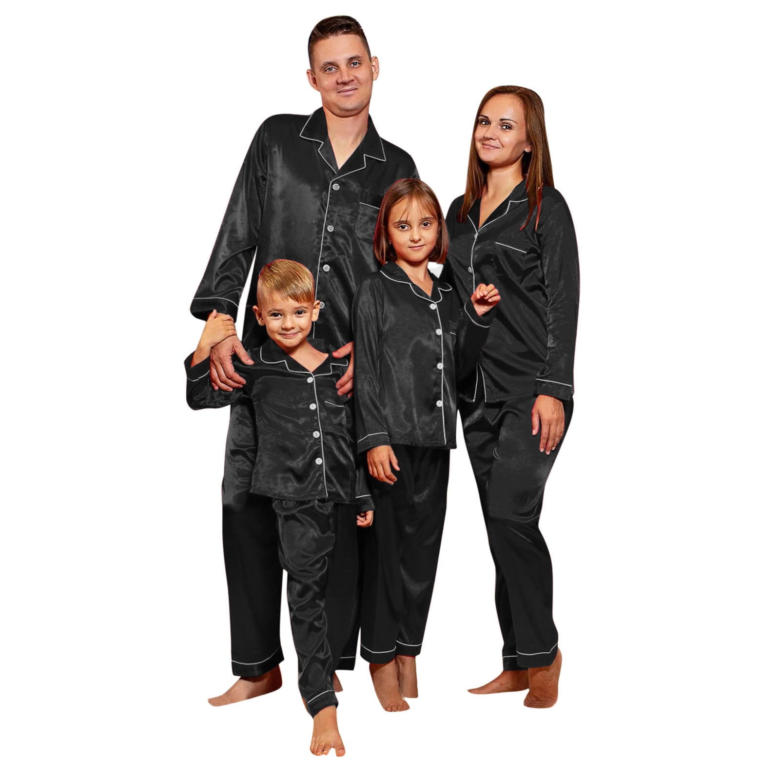 TAIAOJING Women Satin Silk Pajamas Set Satin Pajamas PJ's Solid Family ...