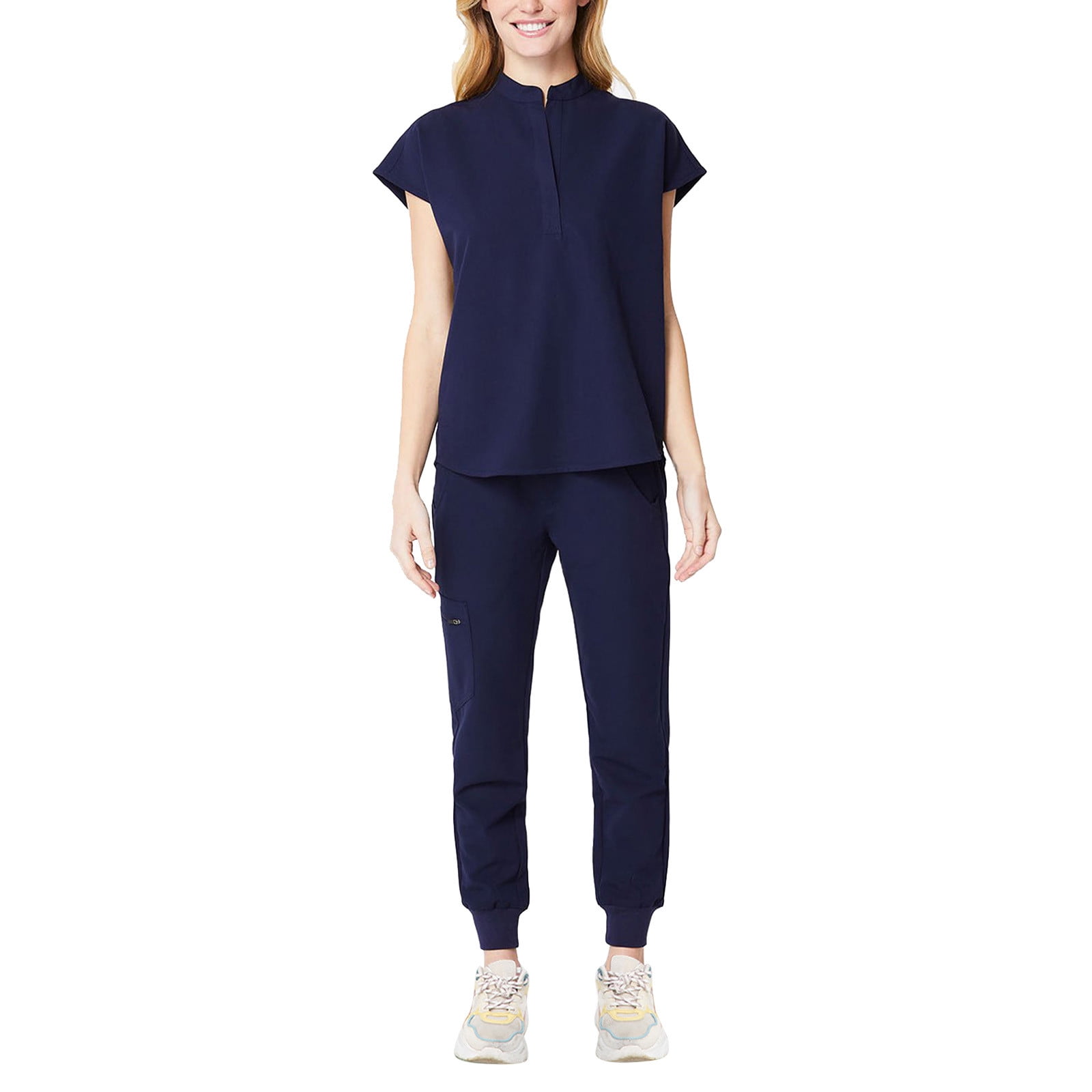 TAIAOJING Women Scrubs Sets Unisex Solid Color Stretchable Mandarin ...