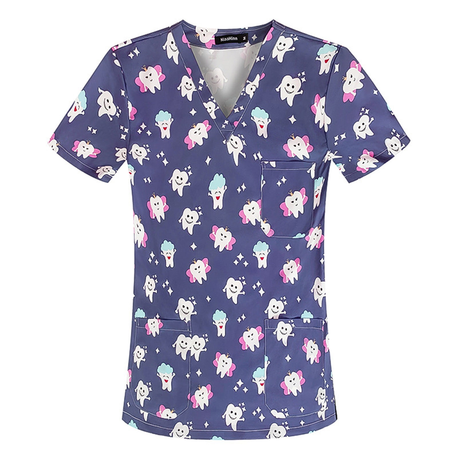 TAIAOJING Women Scrubs Tops Short Sleeve V Neck Cartoon Printed Top ...