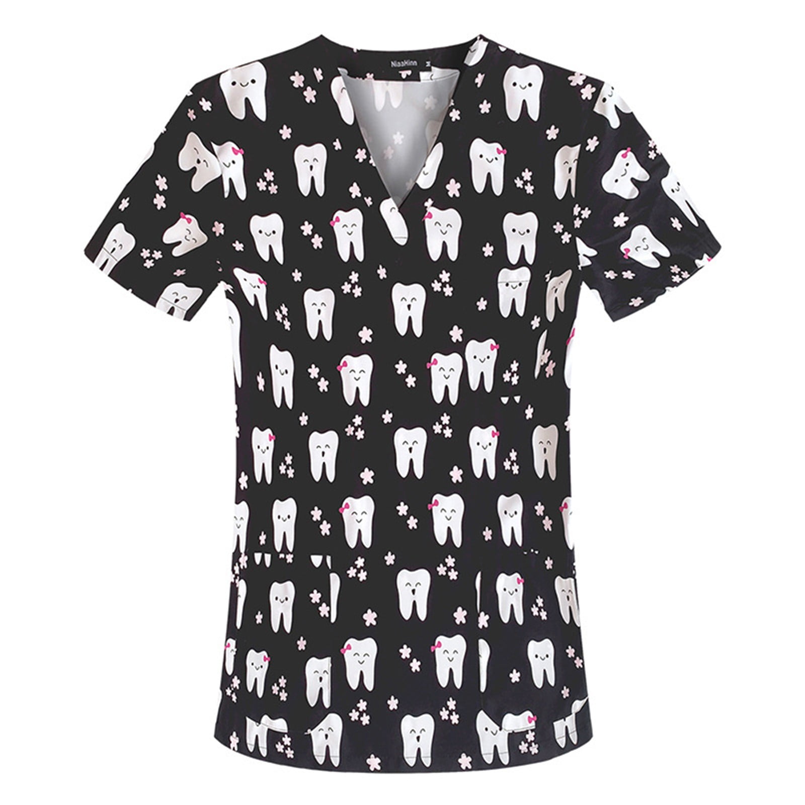 TAIAOJING Women Scrubs Tops Short Sleeve V Neck Cartoon Printed Top ...