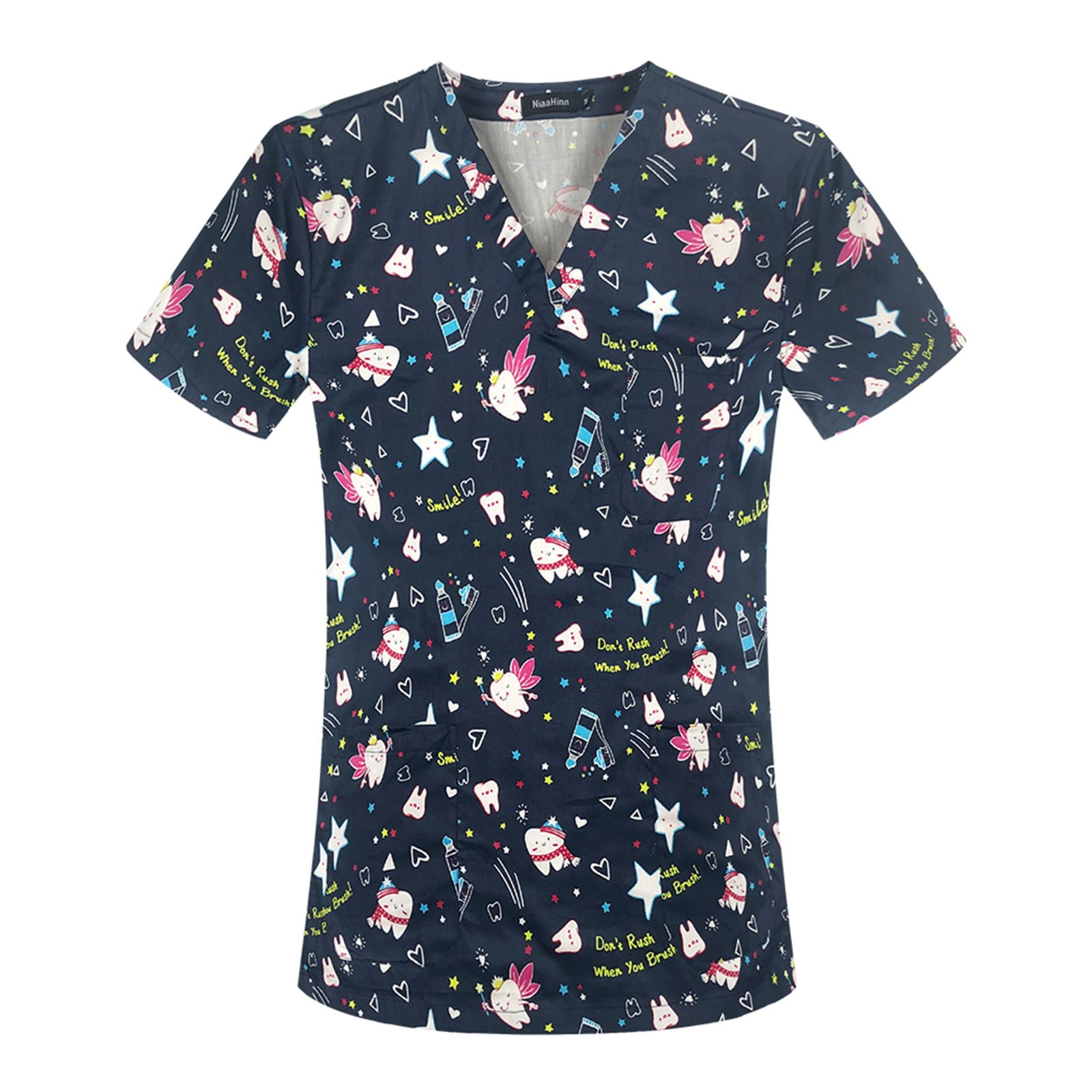TAIAOJING Women Scrubs Tops Short Sleeve V Neck Cartoon Printed Top ...
