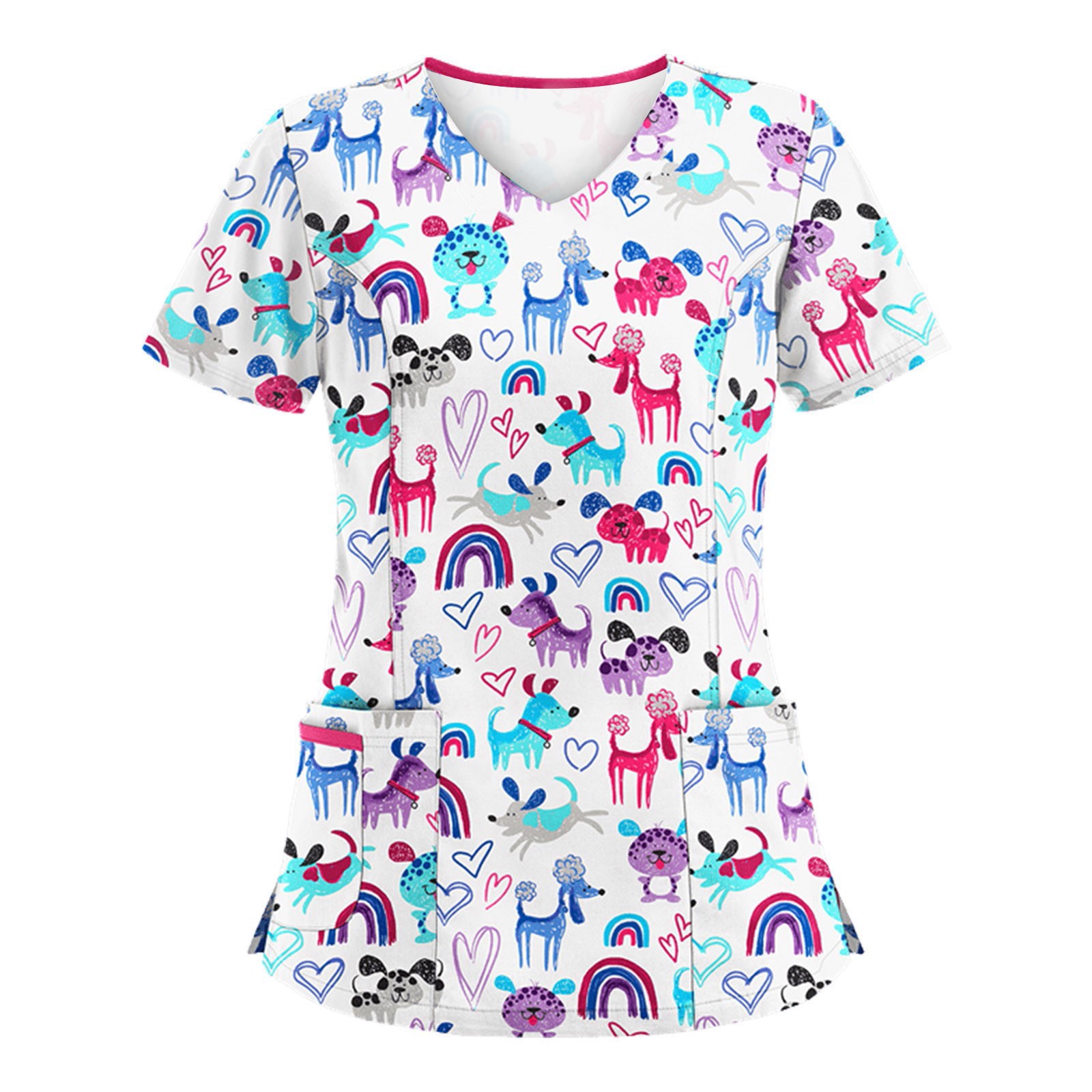 TAIAOJING Women Scrubs Tops Short Sleeve V Neck Tops Working Cartoon ...