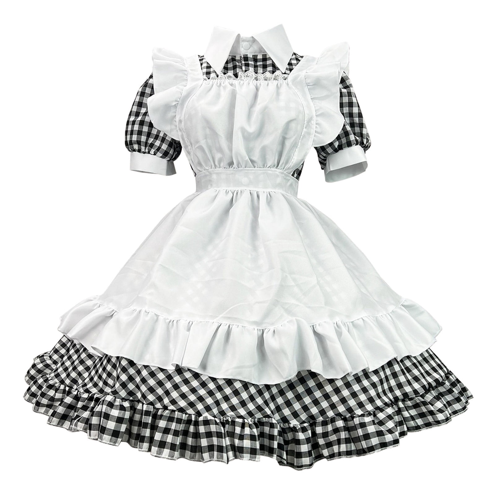 TAIAOJING Women Waitress Dress Ruffle Cute Maid Lolita Club Party Fancy ...