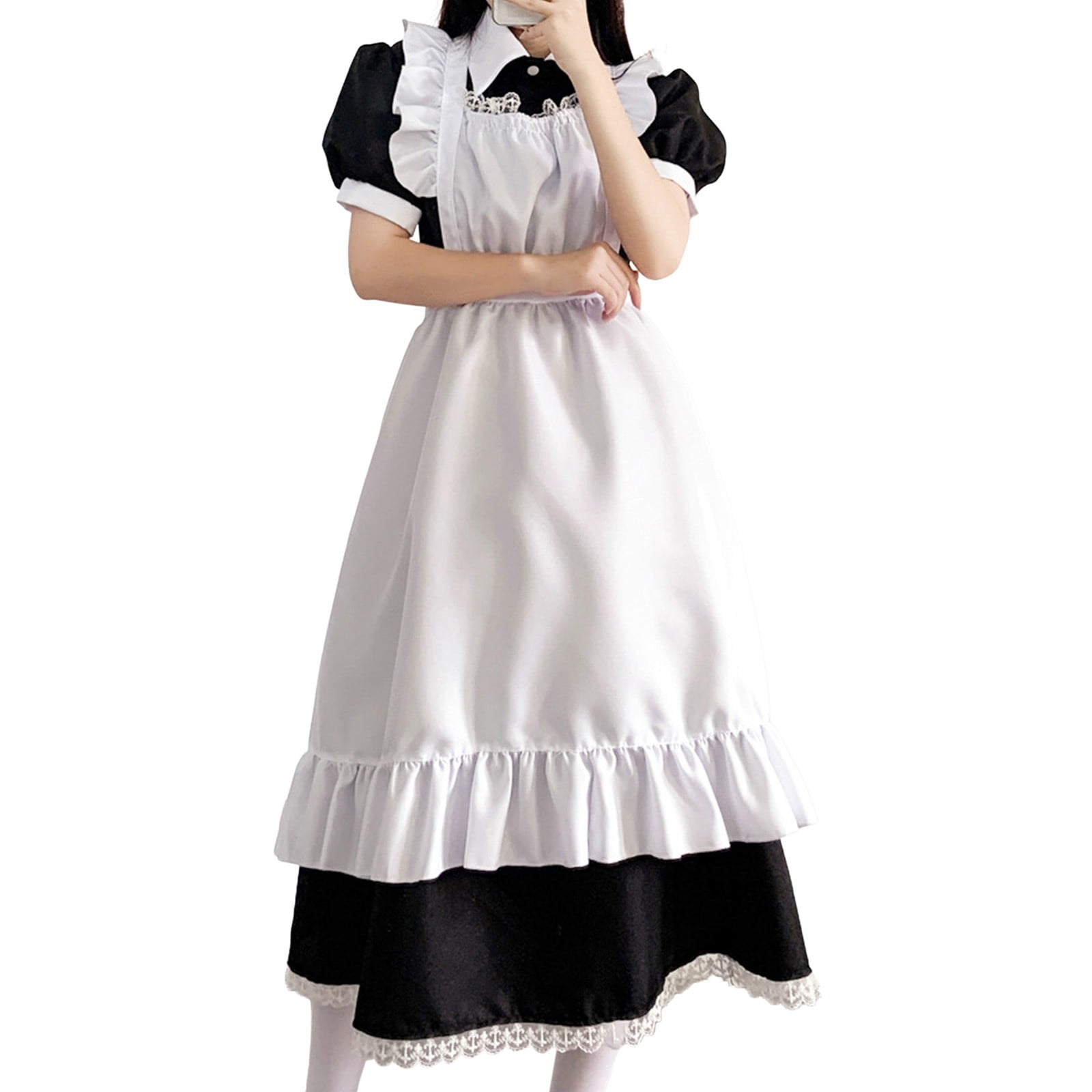 TAIAOJING Women Waitress Dress Ruffle Cute Maid Lolita Club Party Fancy ...