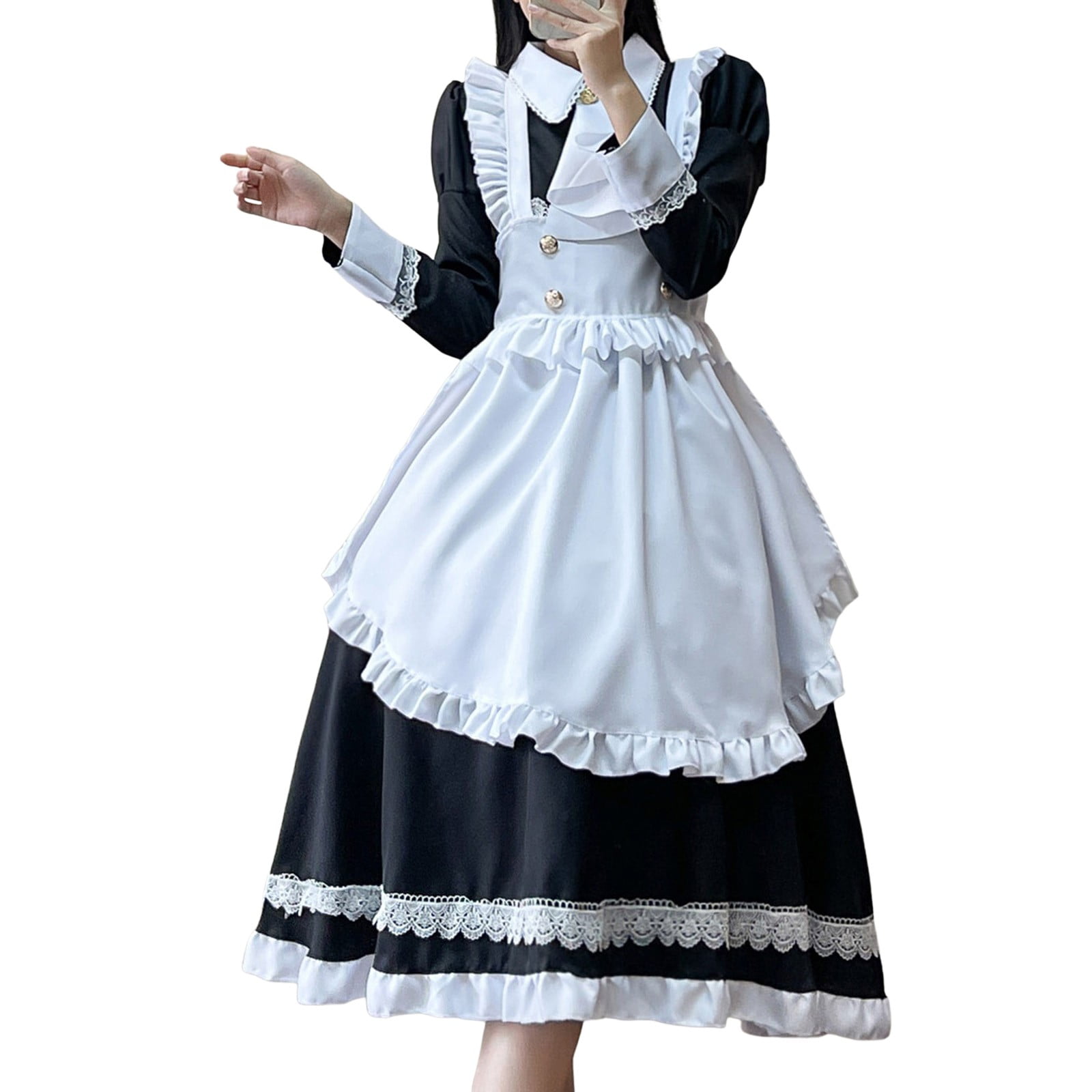 TAIAOJING Women Waitress Dress Ruffle Cute Maid Lolita Club Party Fancy ...