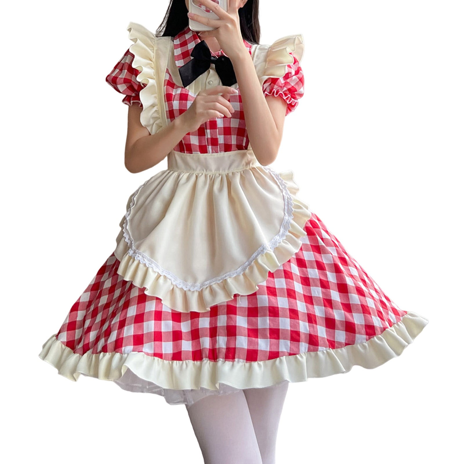 TAIAOJING Women Waitress Dress Ruffle Cute Maid Lolita Club Party Fancy ...