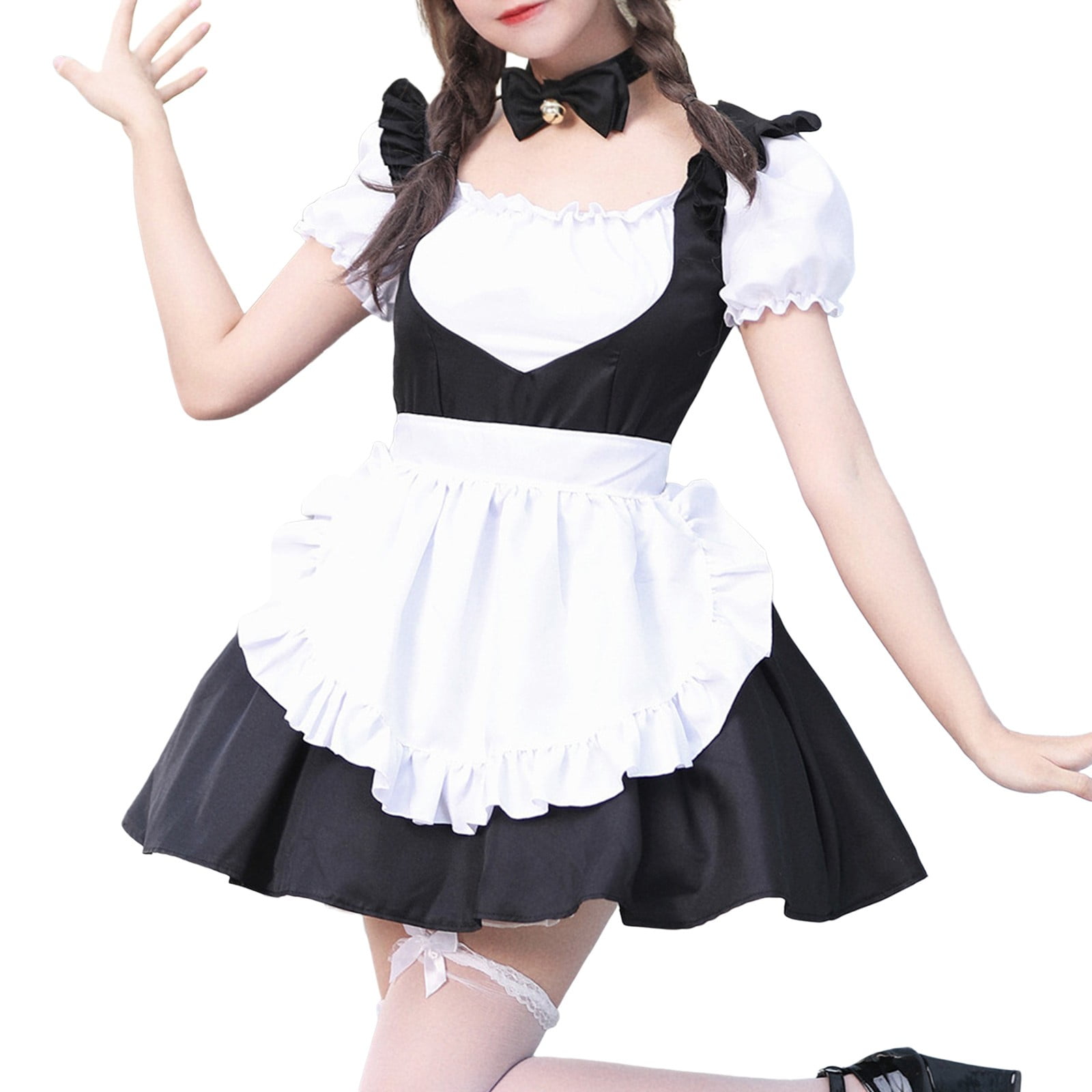 TAIAOJING Women Waitress Dress Ruffle Cute Maid Lolita Club Party Fancy ...