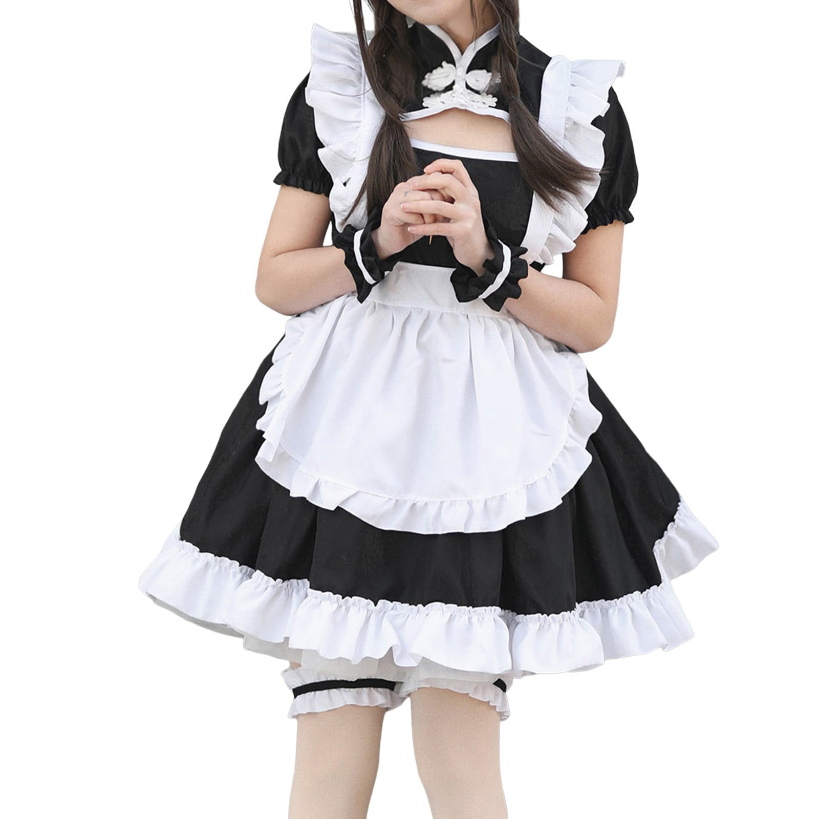 TAIAOJING Women Waitress Dress Ruffle Cute Maid Lolita Club Party Fancy ...