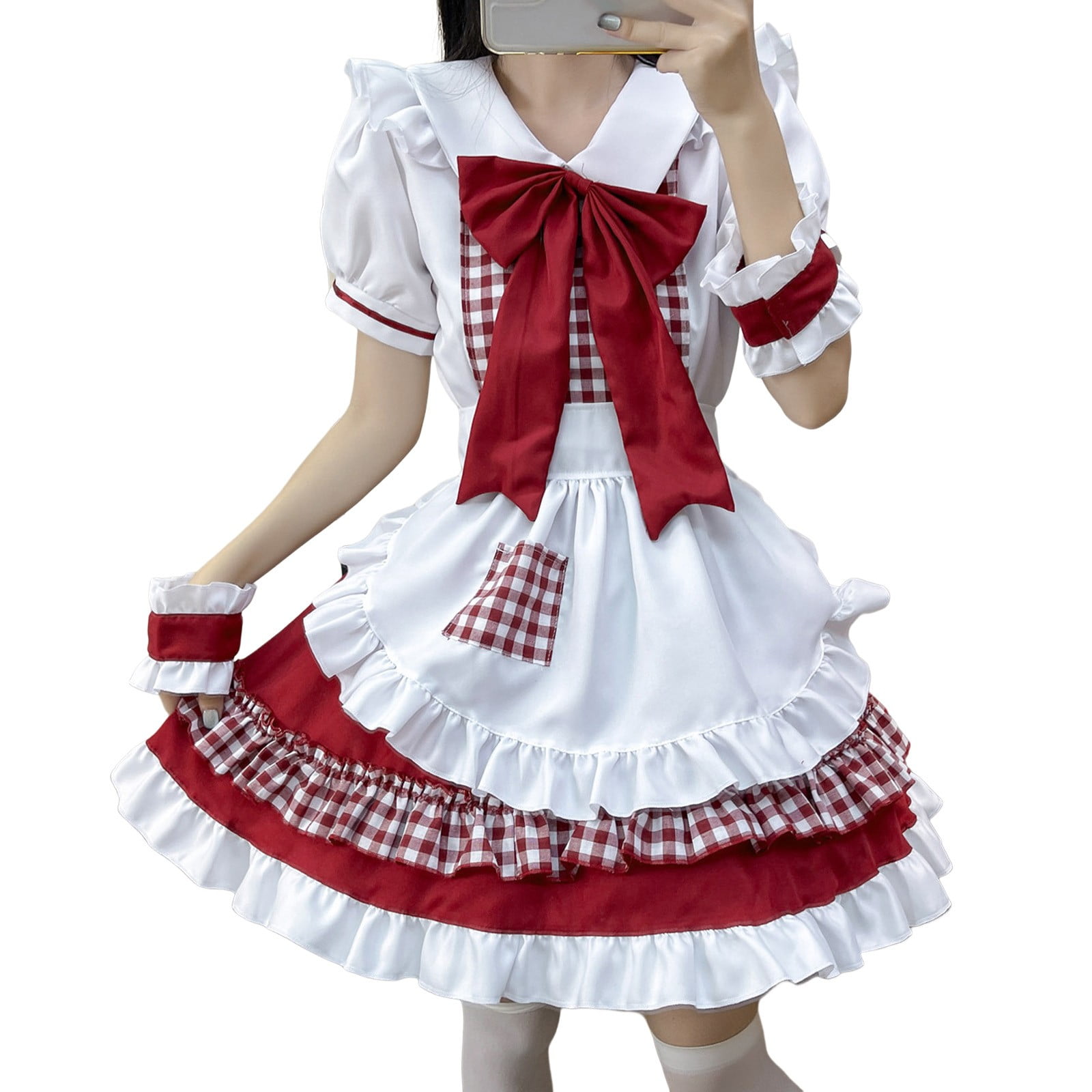 TAIAOJING Women Waitress Dress Ruffle Cute Maid Lolita Club Party Fancy ...