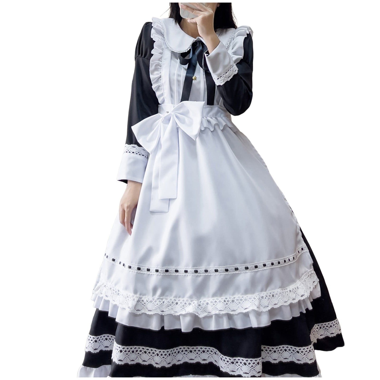TAIAOJING Women Waitress Dress Ruffle Cute Maid Lolita Club Party Fancy ...