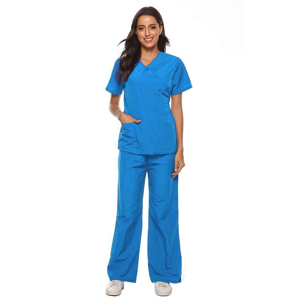 TAIAOJING Women and Man Scrubs Set Uniform Tops+Pants Sleeve Working ...