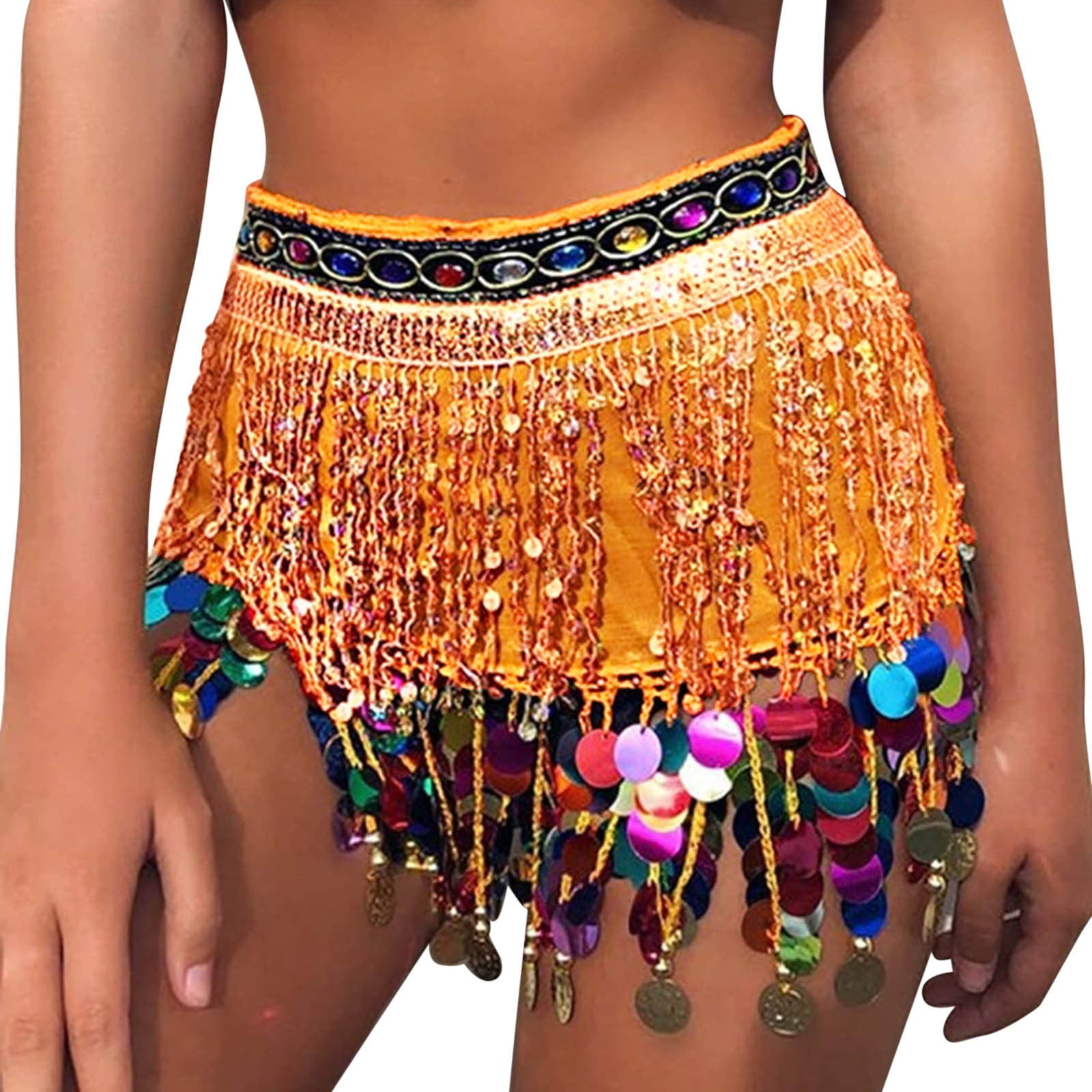 Taiaojing Womens Basic Mini Skirt Boho Fringe Skirt Sequin Tassel