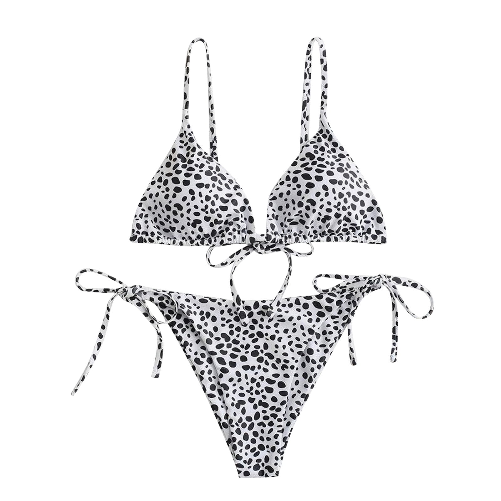 Taiaojing Womens Bikini Set Dot Print Lace Up High Cut Leg Bikini Set