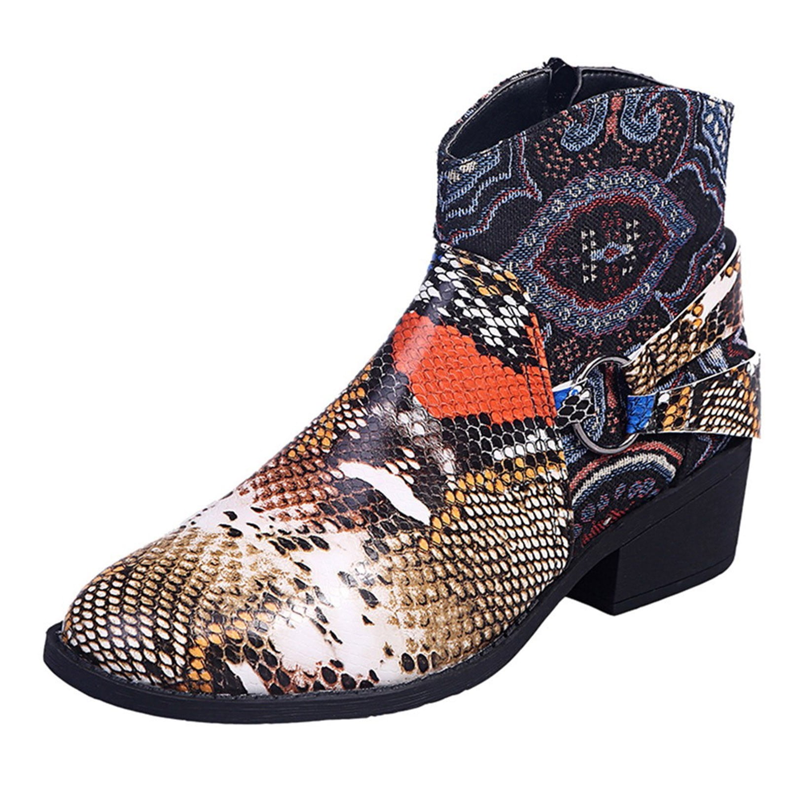 TAIAOJING Women's Boots Snake Pattern Suqare Heels Zipper Embroidery ...