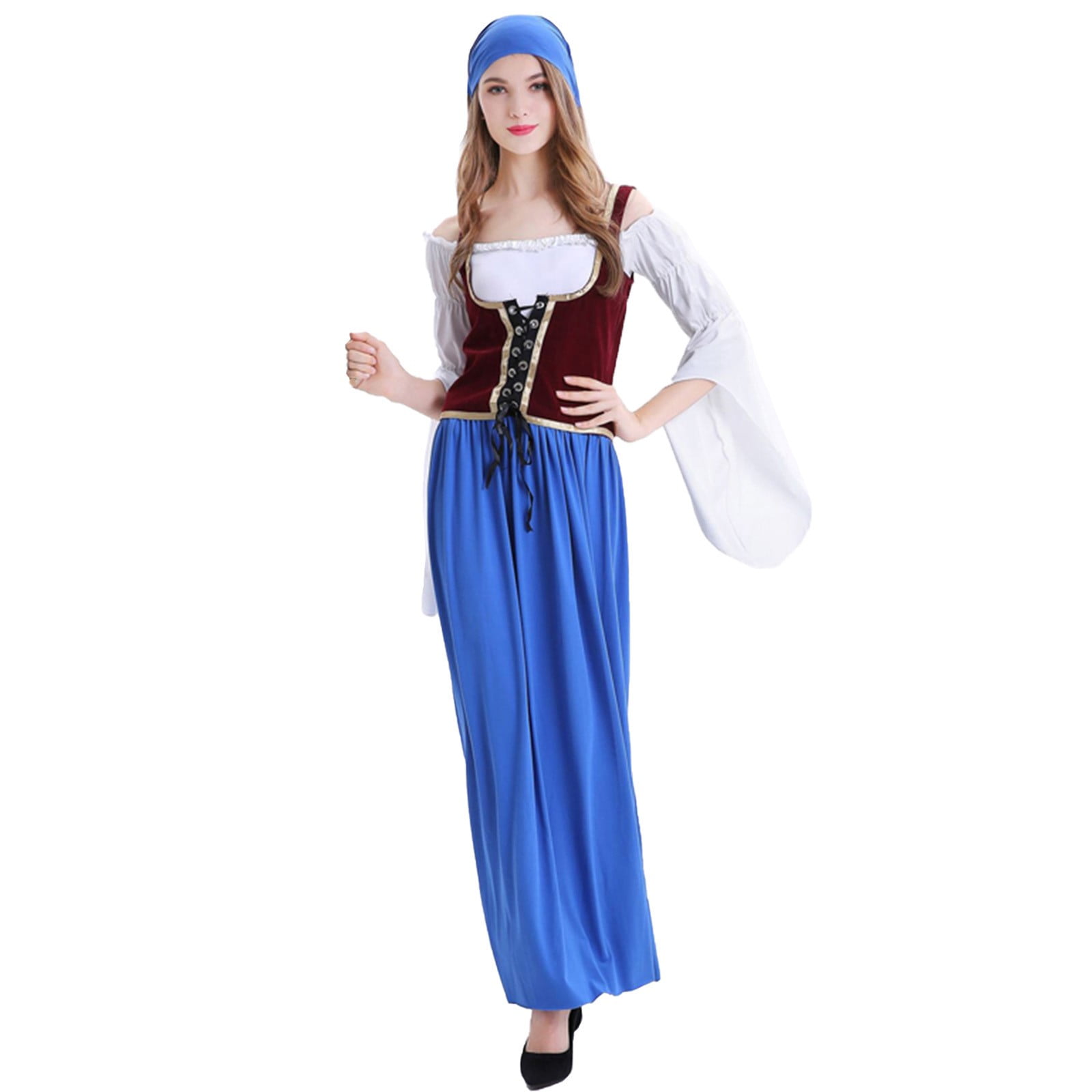 Taiaojing Womens German Dirndl Dress Plus Size Ethnic Vest Long Dress Off Shoulder Oktoberfest