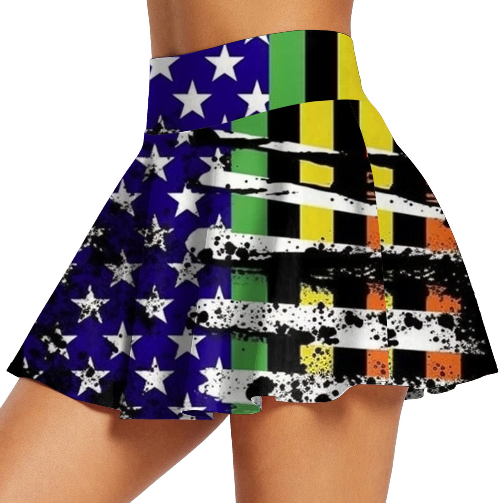 Taiaojing Womens High Waist Split Hem Skort Independence Day Print