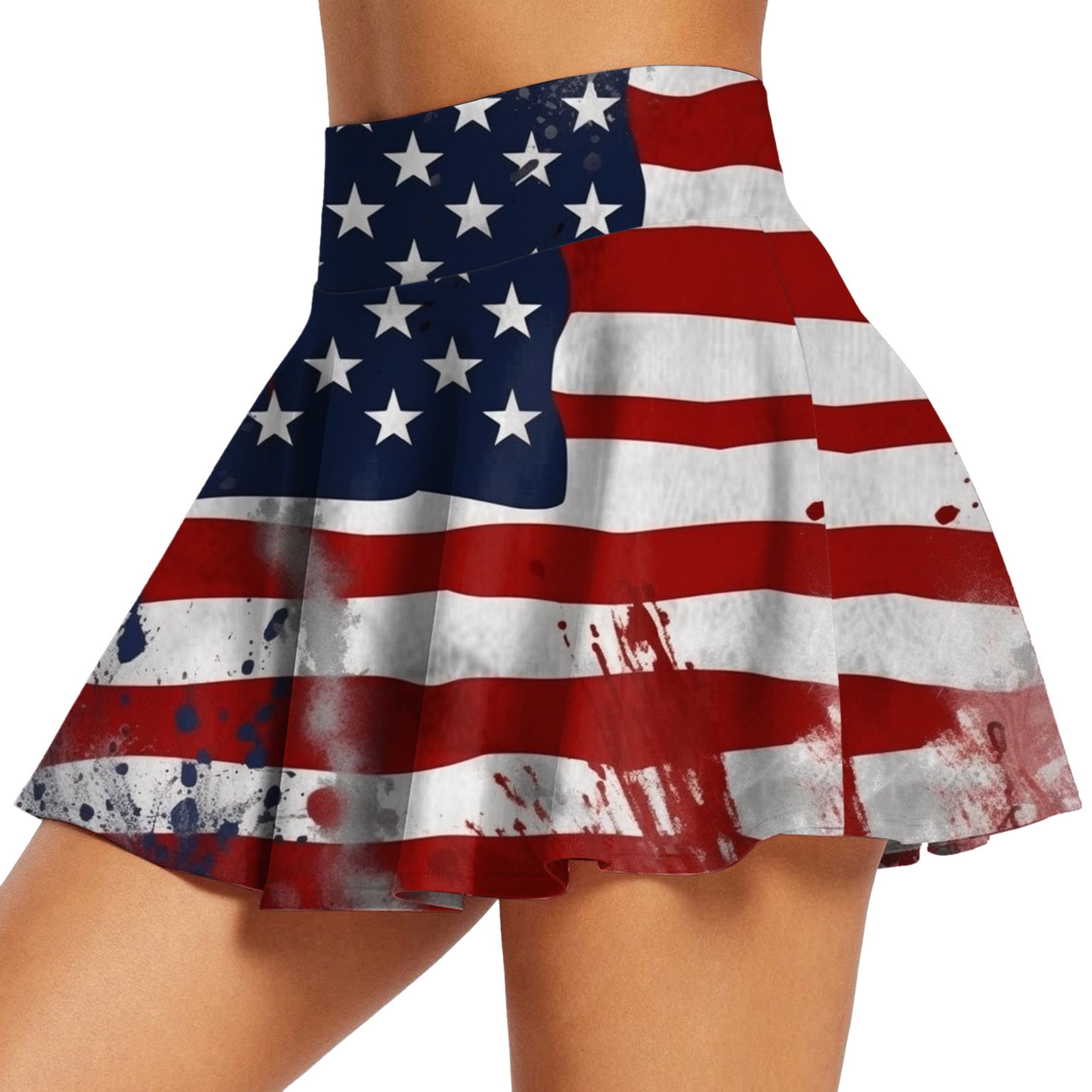 Taiaojing Womens High Waist Split Hem Skort Independence Day Print