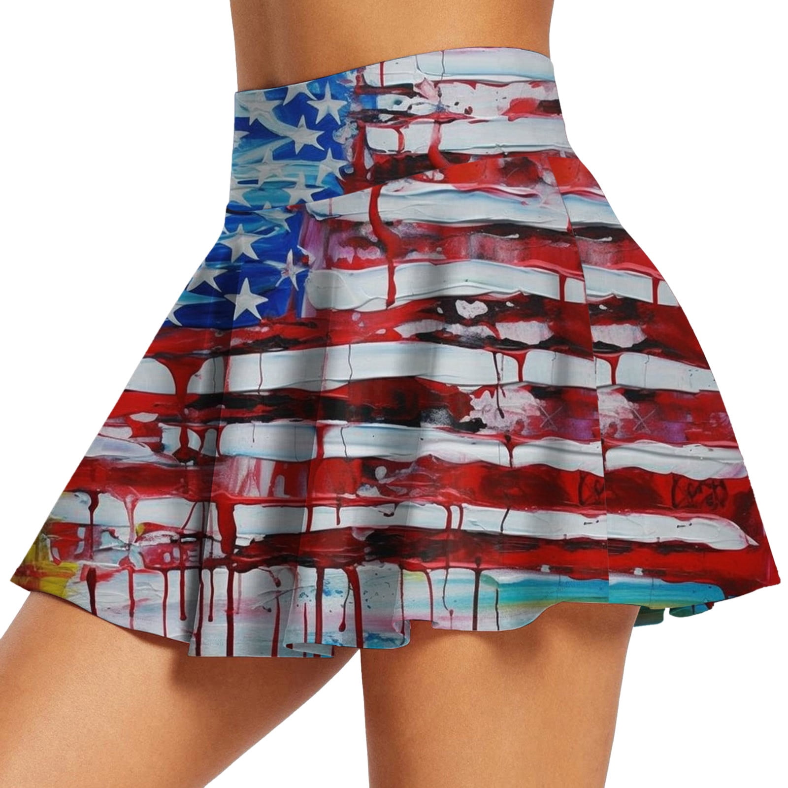 Taiaojing Womens High Waist Split Hem Skort Independence Day Print