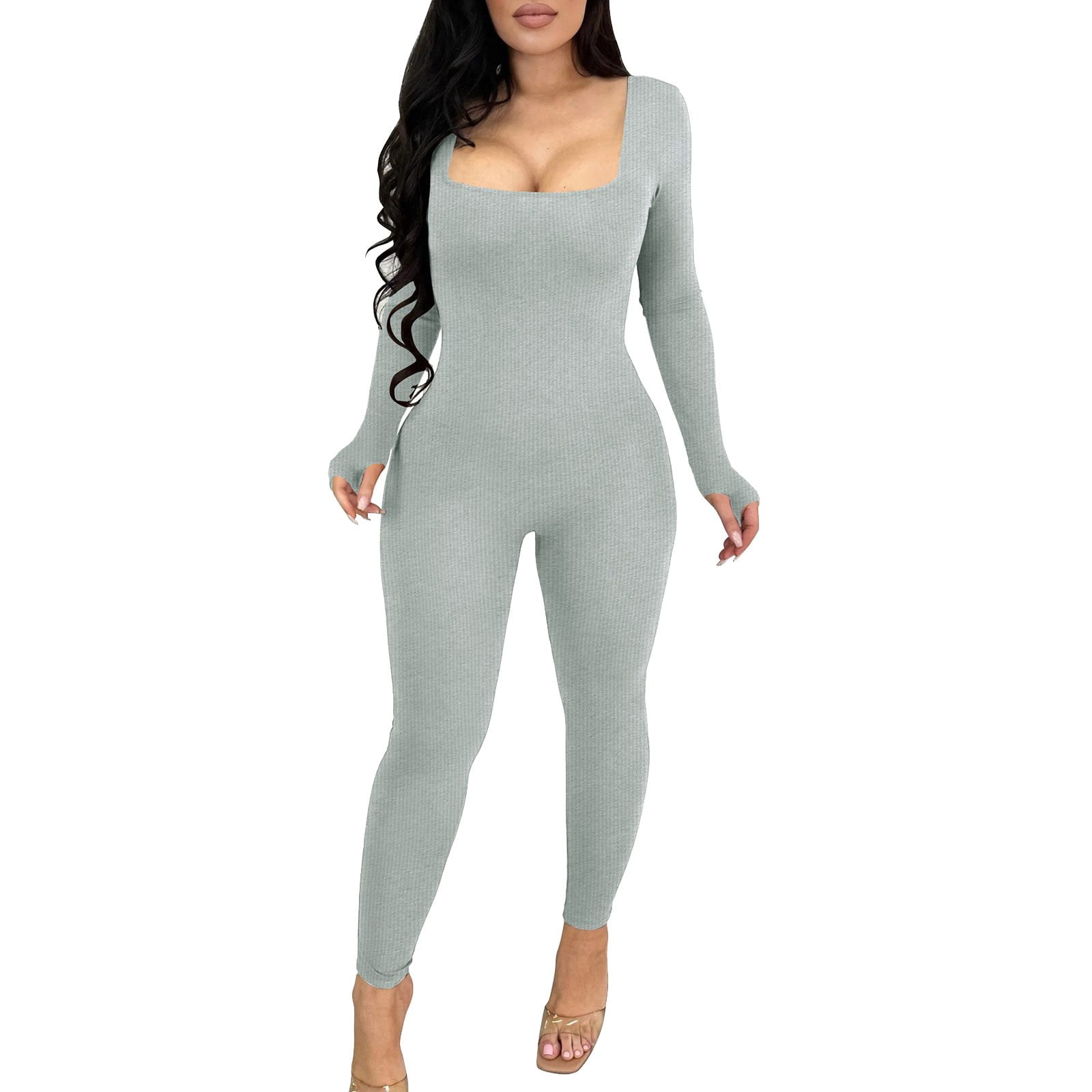 TAIAOJING Women's Long Sleeve Bodysuit Women Workout Seamless Jumpsuit ...