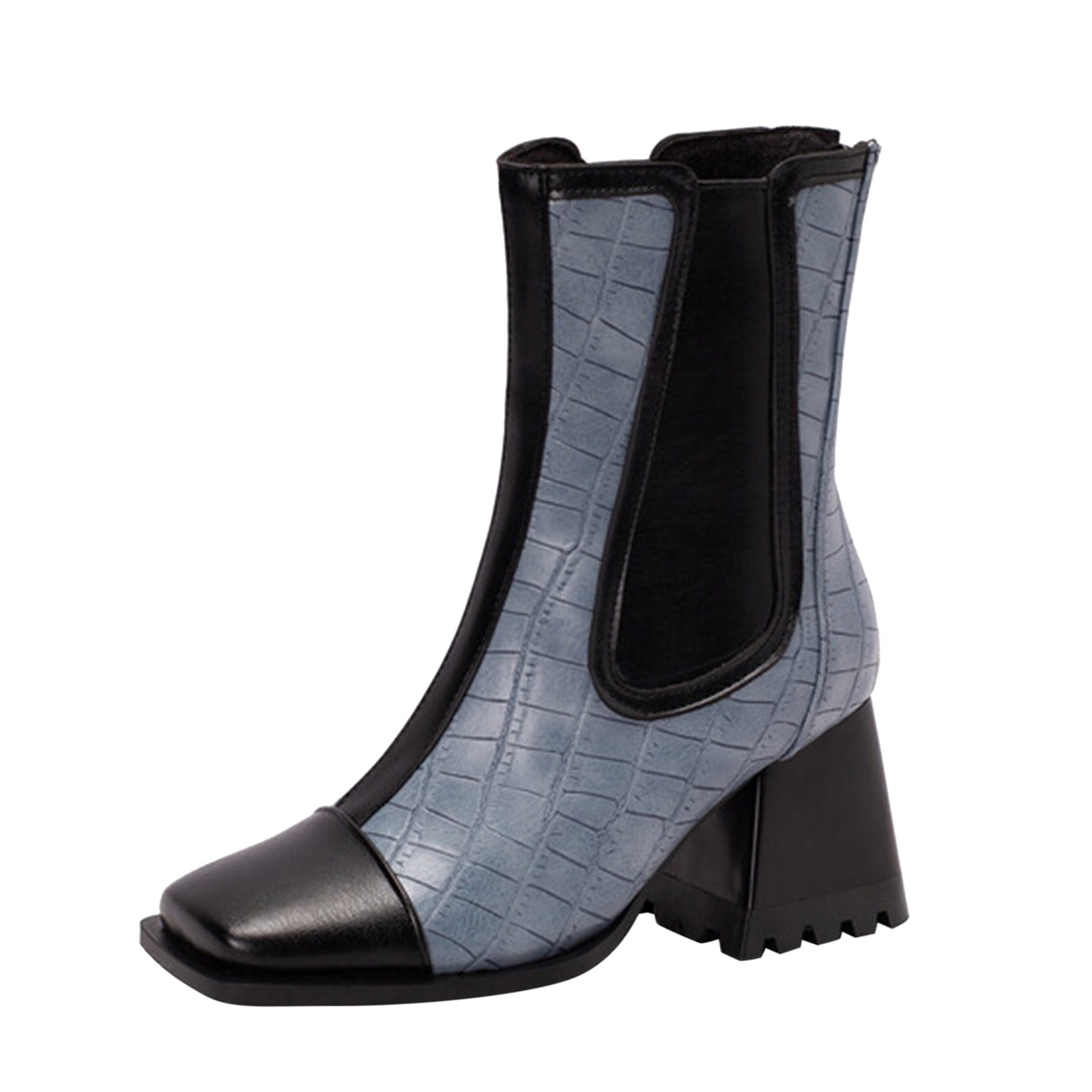 TAIAOJING Women's Lug Combat Boots Colorblock Leather Face Square Toe ...