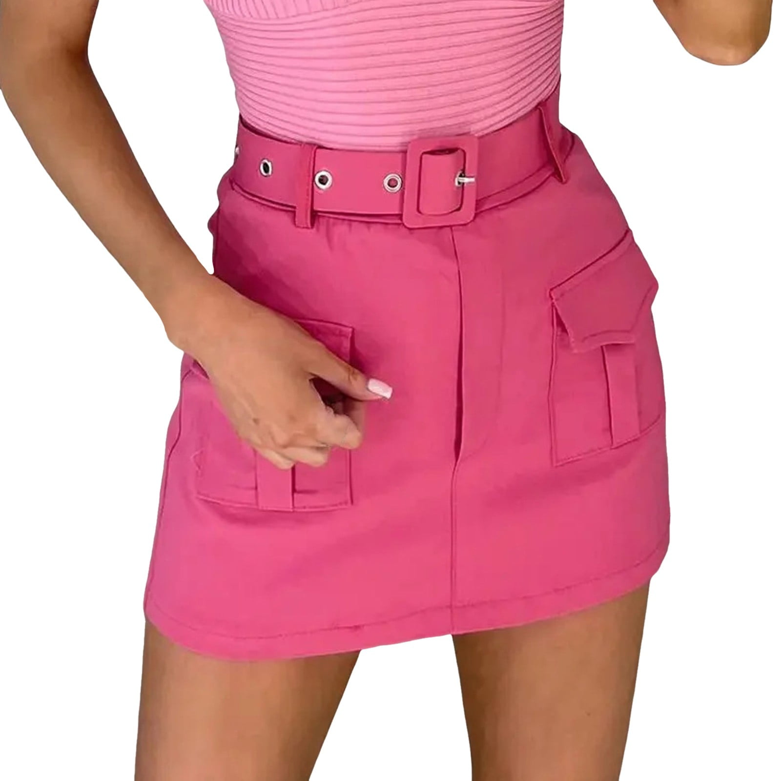 Taiaojing Womens Mini Fitting Split Skirt Low Waist Cargo Skirt Button
