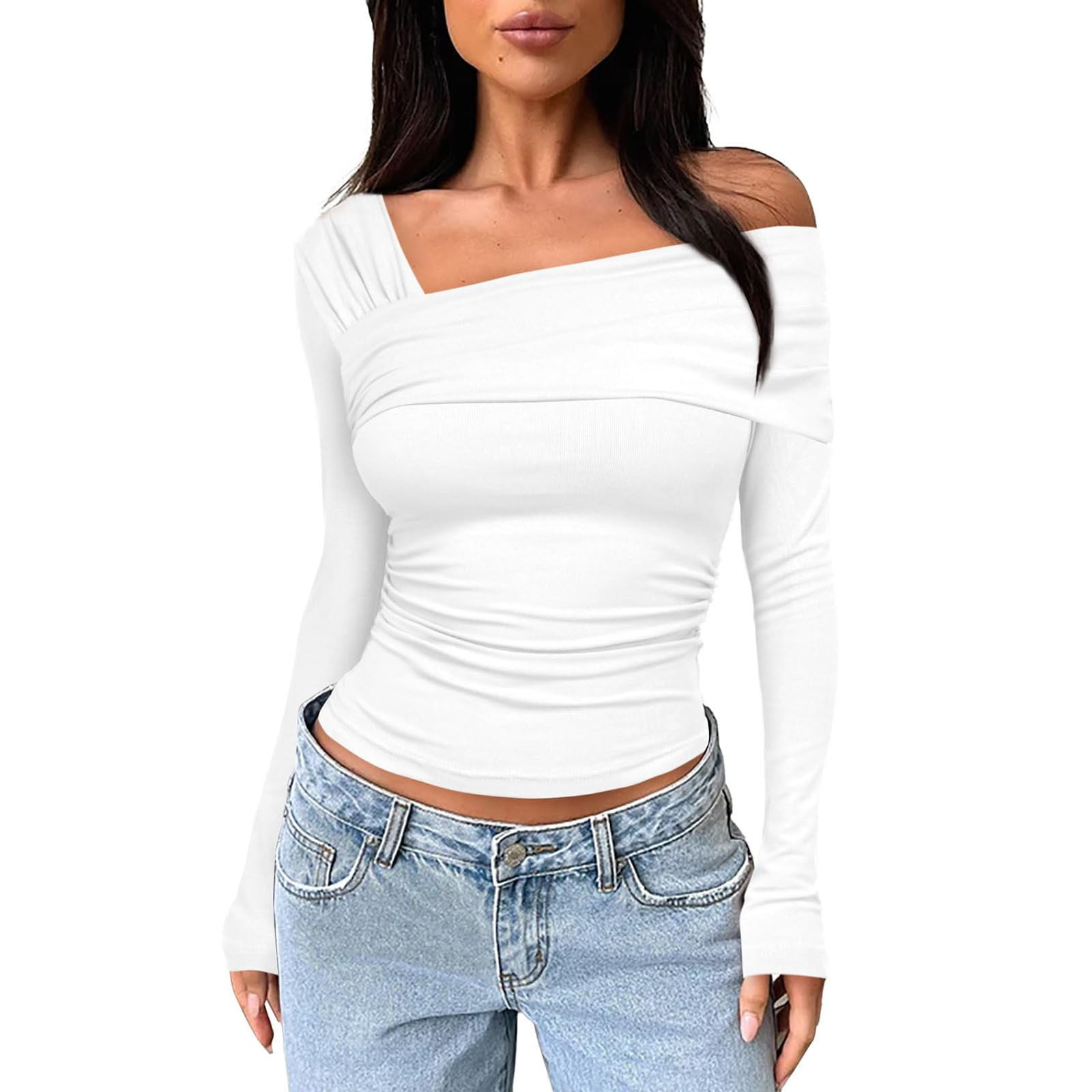 TAIAOJING Women s One Shoulder Long Sleeve Top Pleated Going Out Top ...