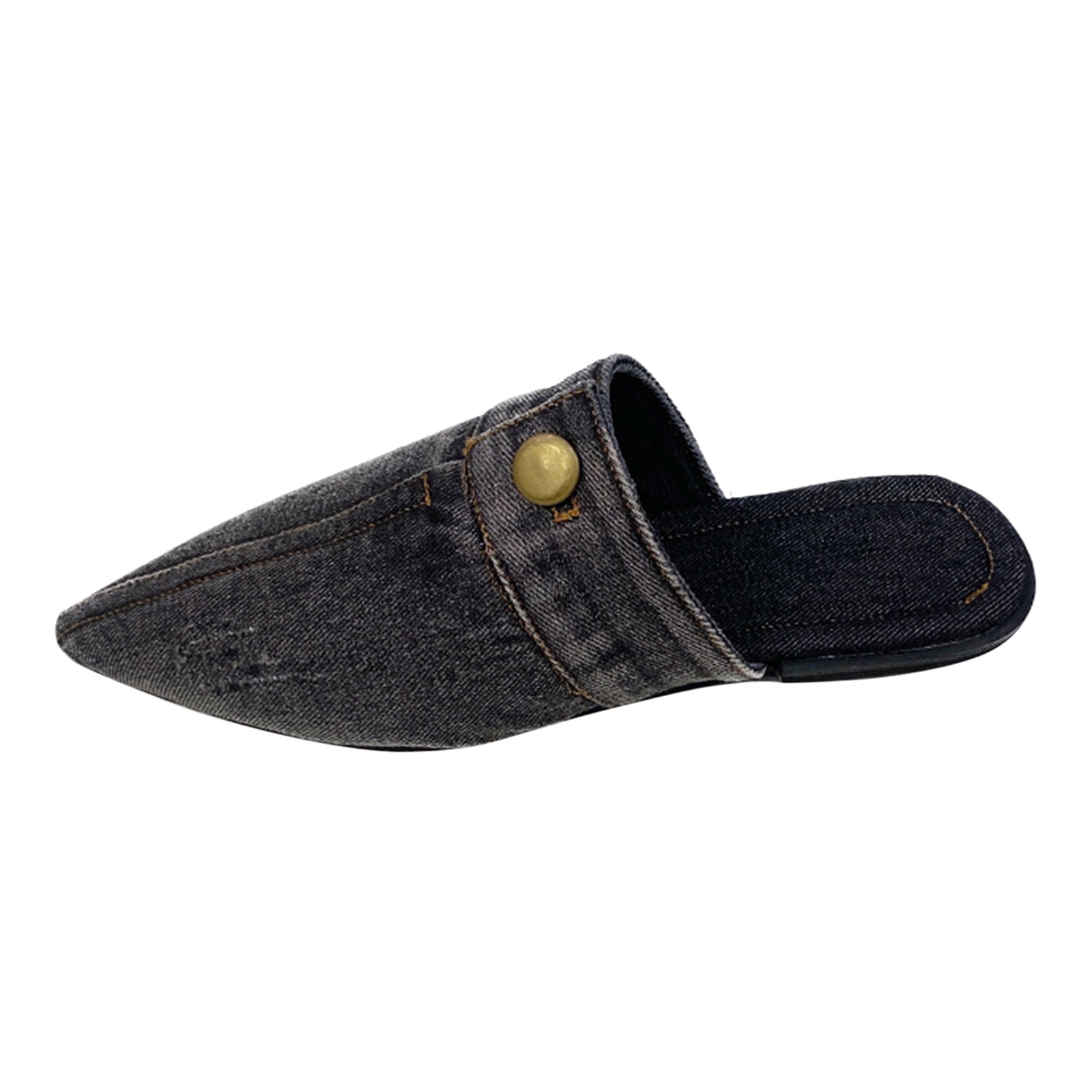 Taiaojing Womens Slide Slippers Denim Half Slippers Pointed Toe Flat