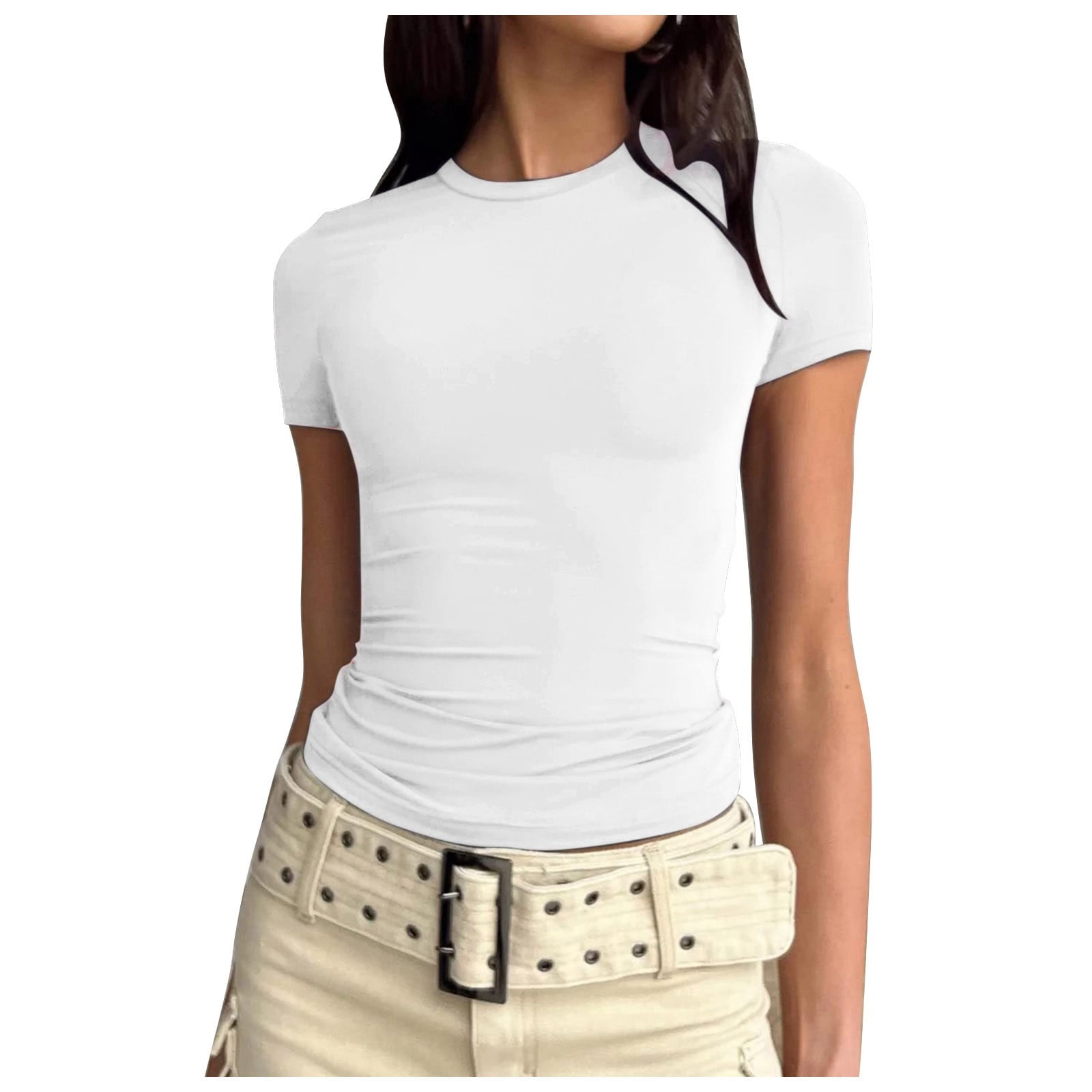 TAIAOJING Women s Slim Tops Long Sleeve Round Neck Crop Top Tee Shirt Basic Solid Tight Slim Fit ...