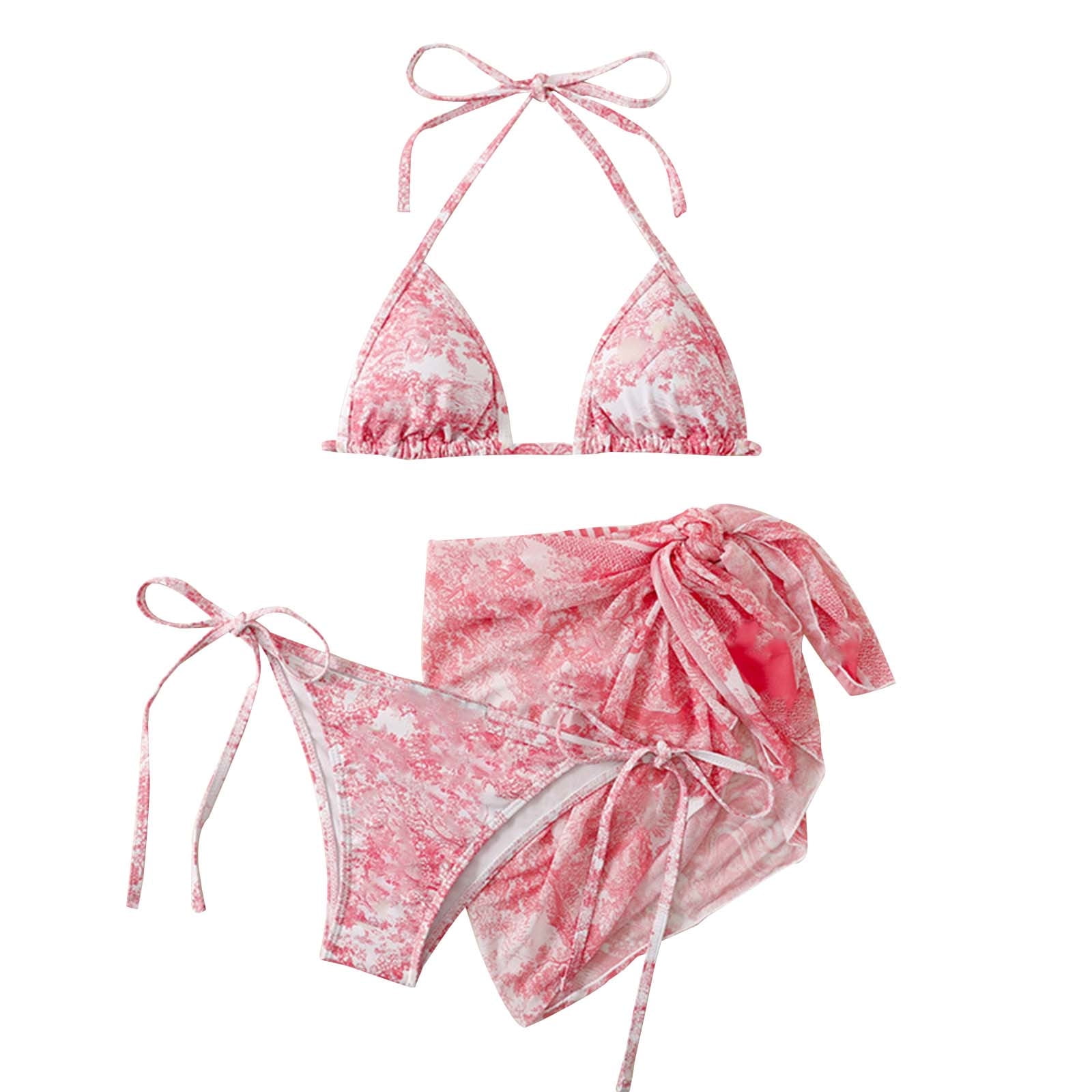 Taiaojing Womens Two Piece Bikini Sets 3 Piece Ink Wash Tie Dye Bikini