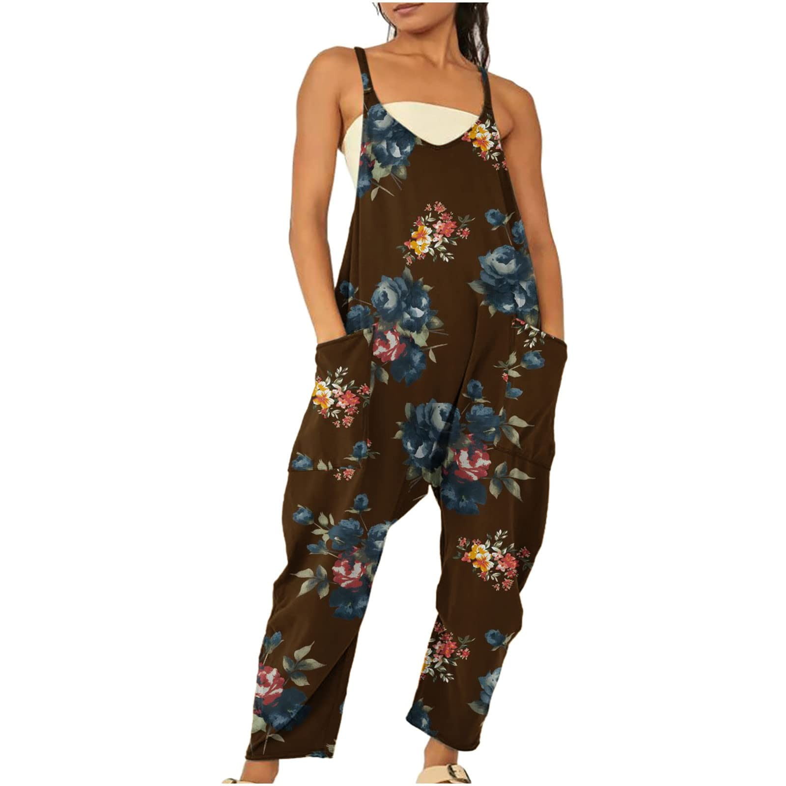 TAIAOJING Womens Casual Summer Jumpsuit Printed Jumpsuit Sleeveless ...