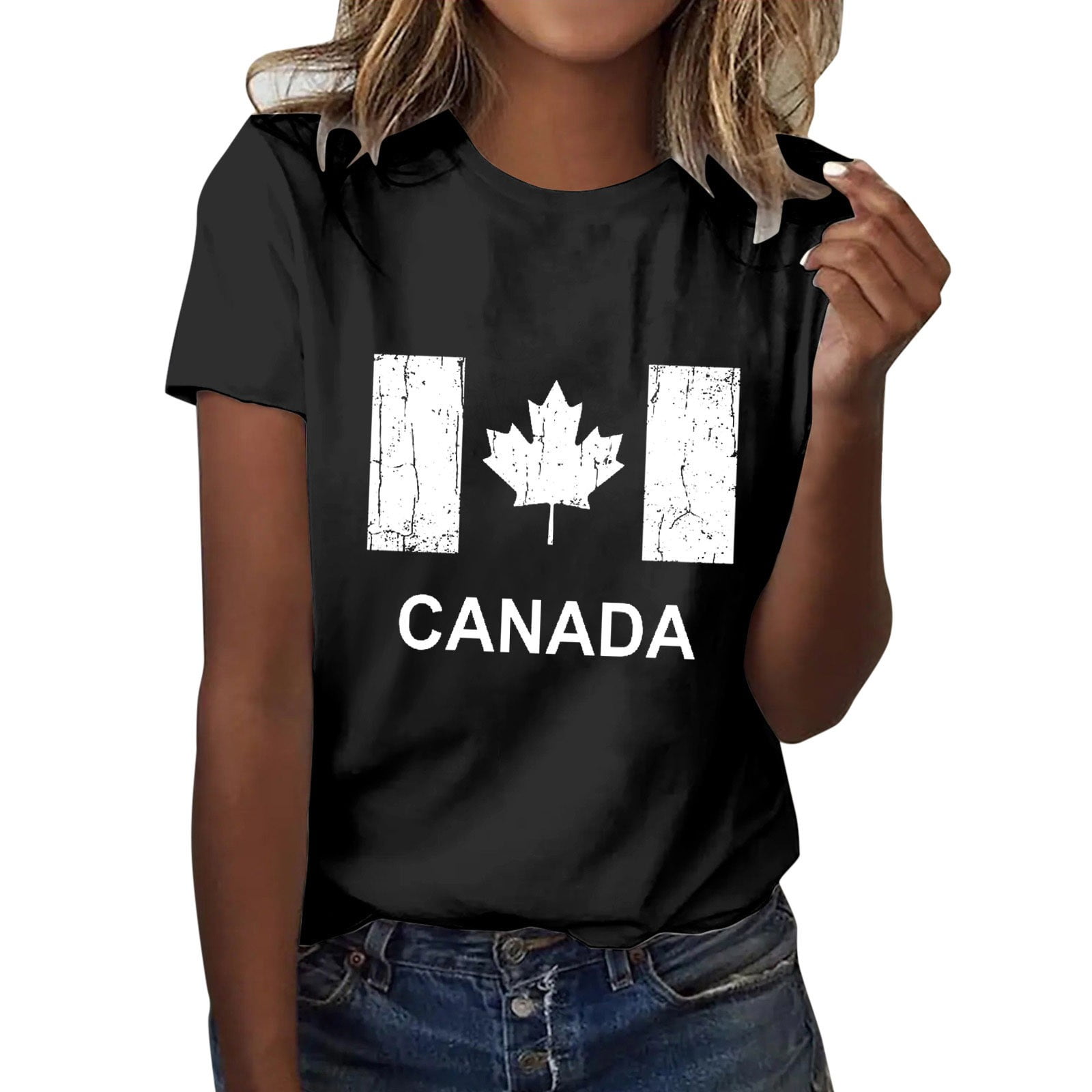 TAIAOJING Womens Summer Crewneck Tops Canada Day Shirts Canada Flag Graphic Tshirt Canadian ...