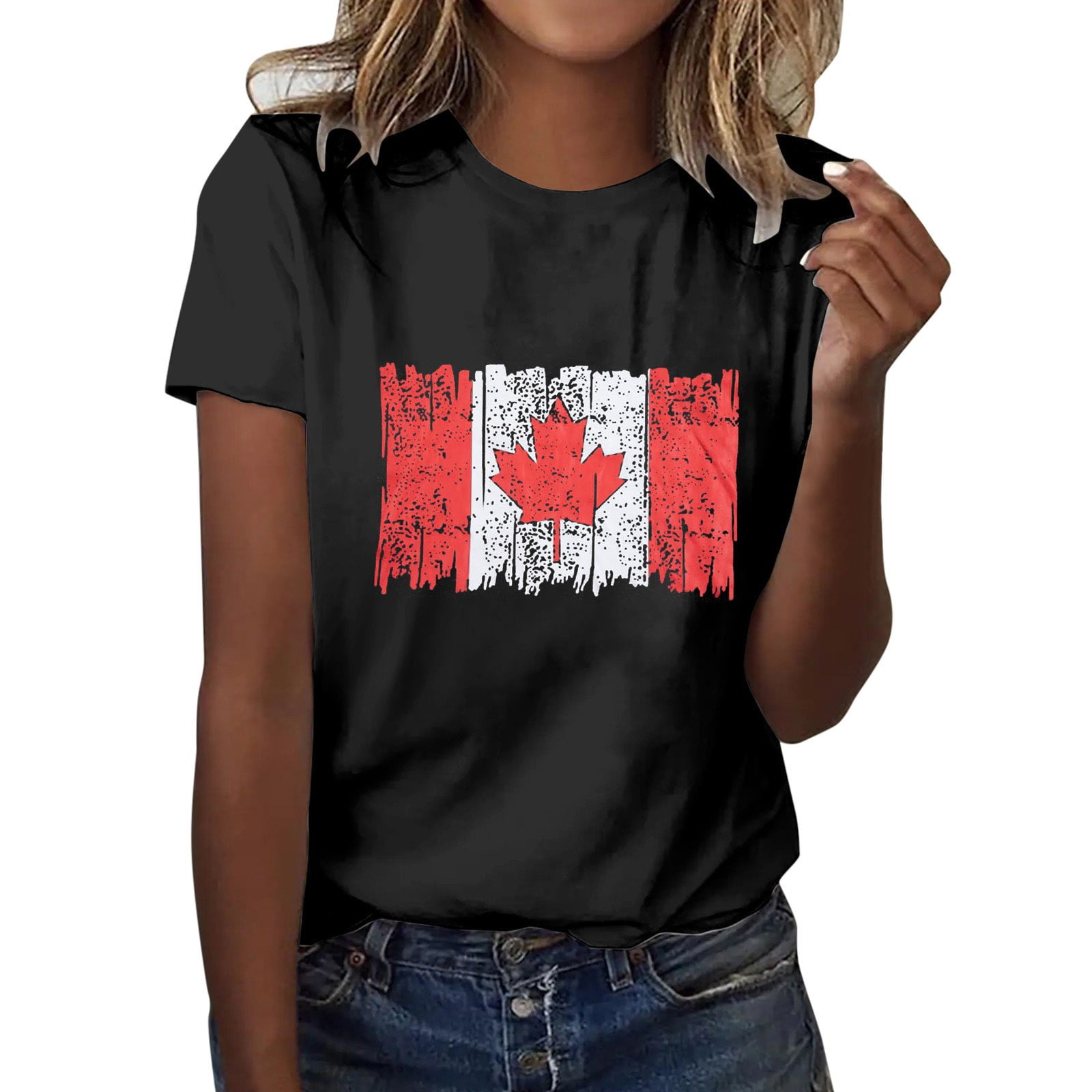 TAIAOJING Womens Summer Crewneck Tops Canada Day Shirts Canada Flag ...
