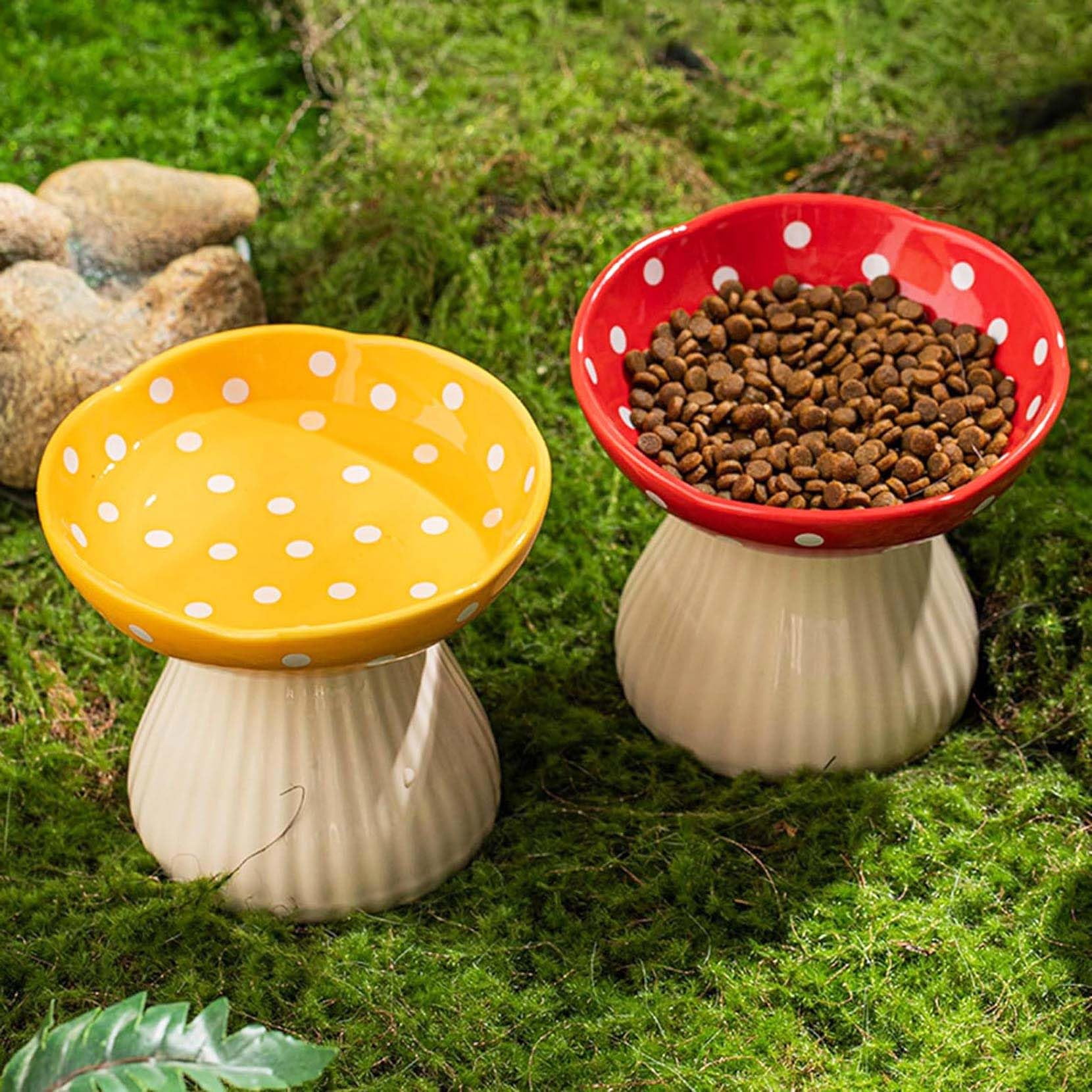 TAIDIQUAN Elevated Cat Bowls Ceramic Mushroom, Cat Food Bowls Elevated ...