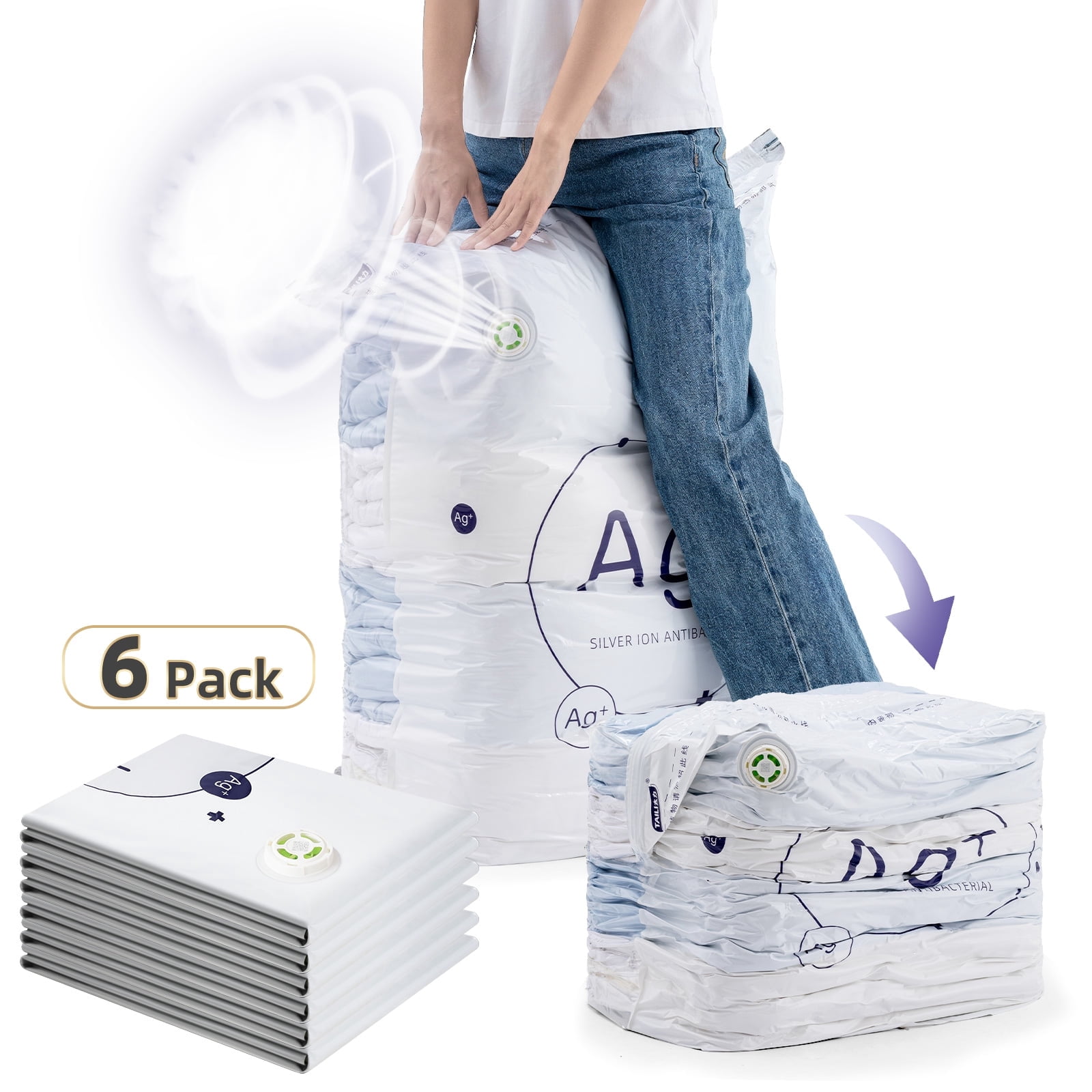 TAILI 6 Pack Vacuum Storage Bags Jumbo Cube (31x40x15 inch) Vacuum Seal ...