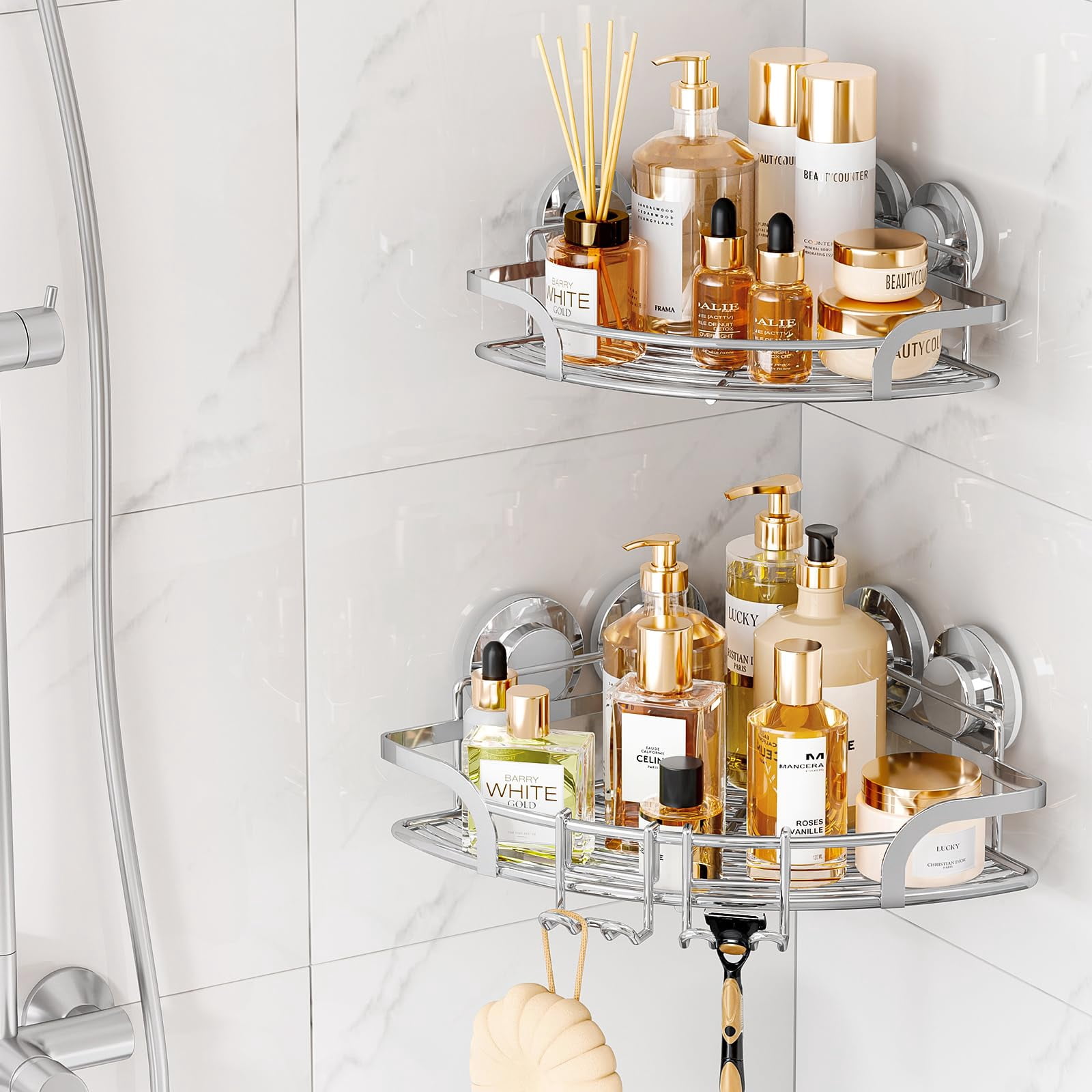 TAILI Powerful Suction Cup Corner Shower Caddy 2 Stainless Steel ...