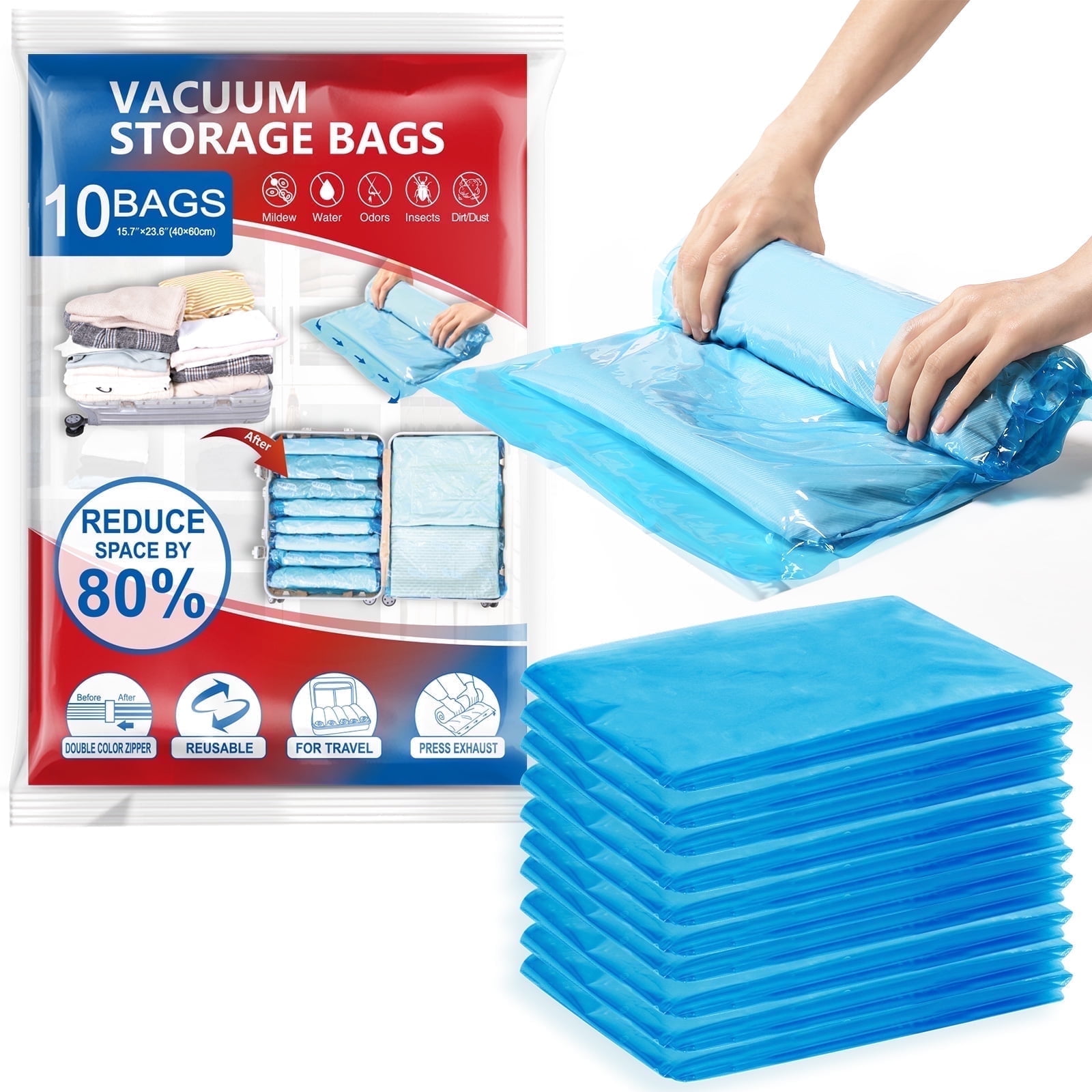TAILI 10 Packs Small Roll up Vacuum Storage Bags 40 x 60 cm Reusable of ...