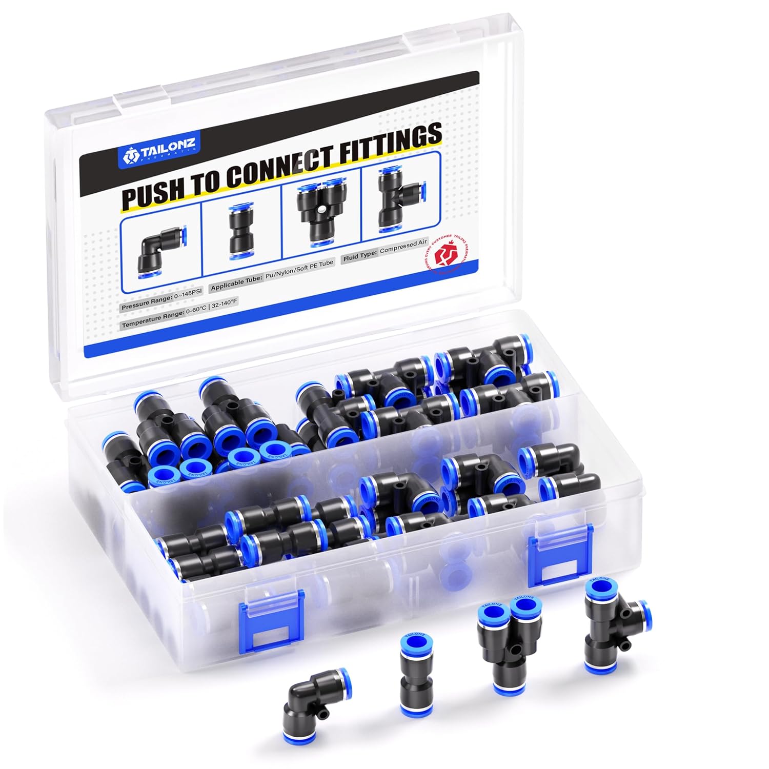 AIRTOON 20PCS 3/8" Push to Connect Air Fittings Pneumatic Fittings Kit Includes 5 Spliters+5 ...