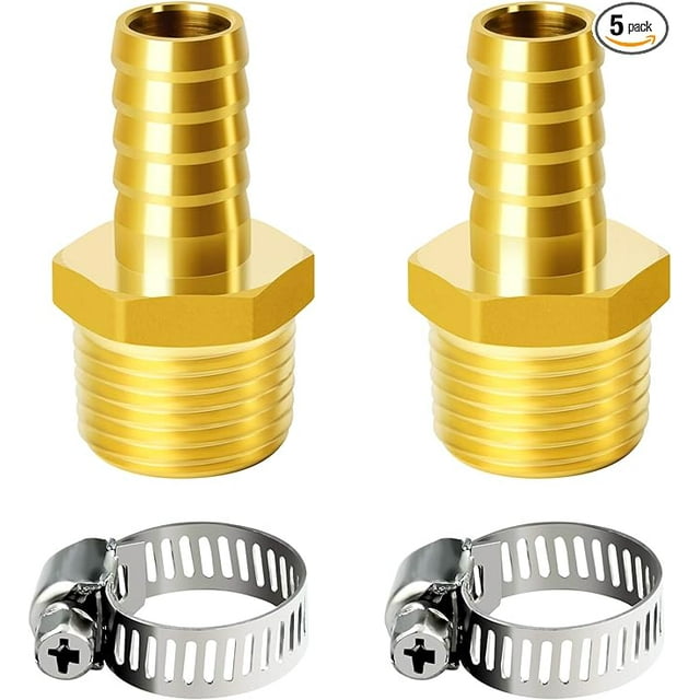TAILONZ PNEUMATIC Brass Hose Barb Fitting -1/2 Inch Barb to 1/2 Inch Male NPT Adapter（Pack of 5 ...