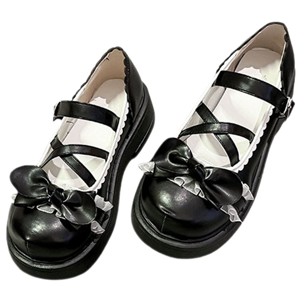 TAILTOSS 1 Pair Chunky Lolita Shoes for Women Black Color with Bow ...