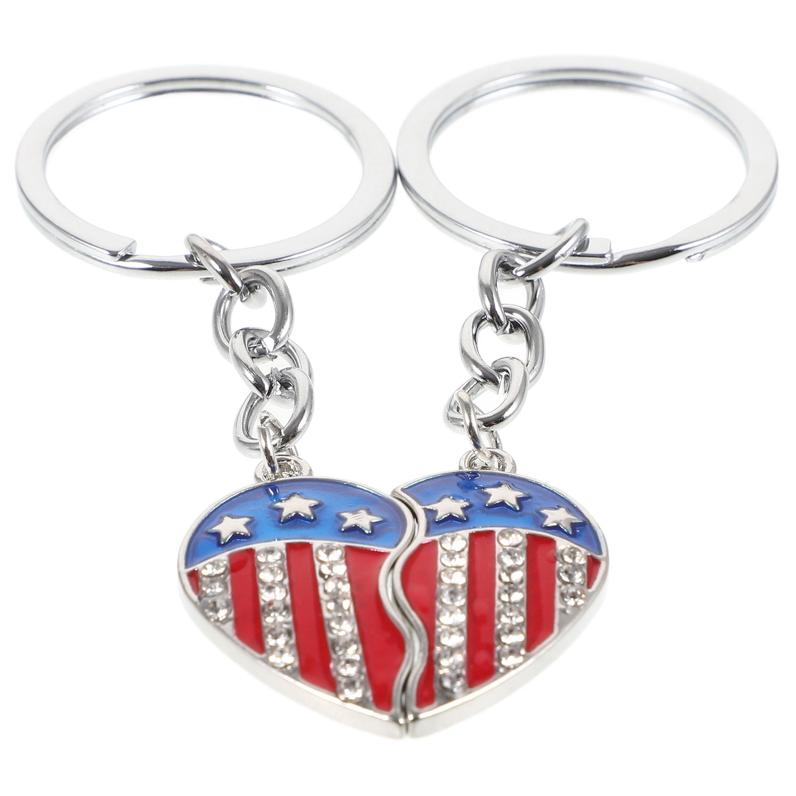 TAILTOSS 1 Pair Patriotic Keychain American Flag Heart Shape Zinc Alloy ...