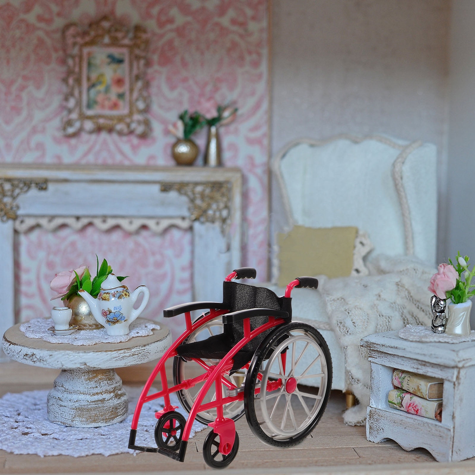 TAILTOSS 1 Set Doll Wheelchair and Crutches Playset Rosy Plastic Toy ...