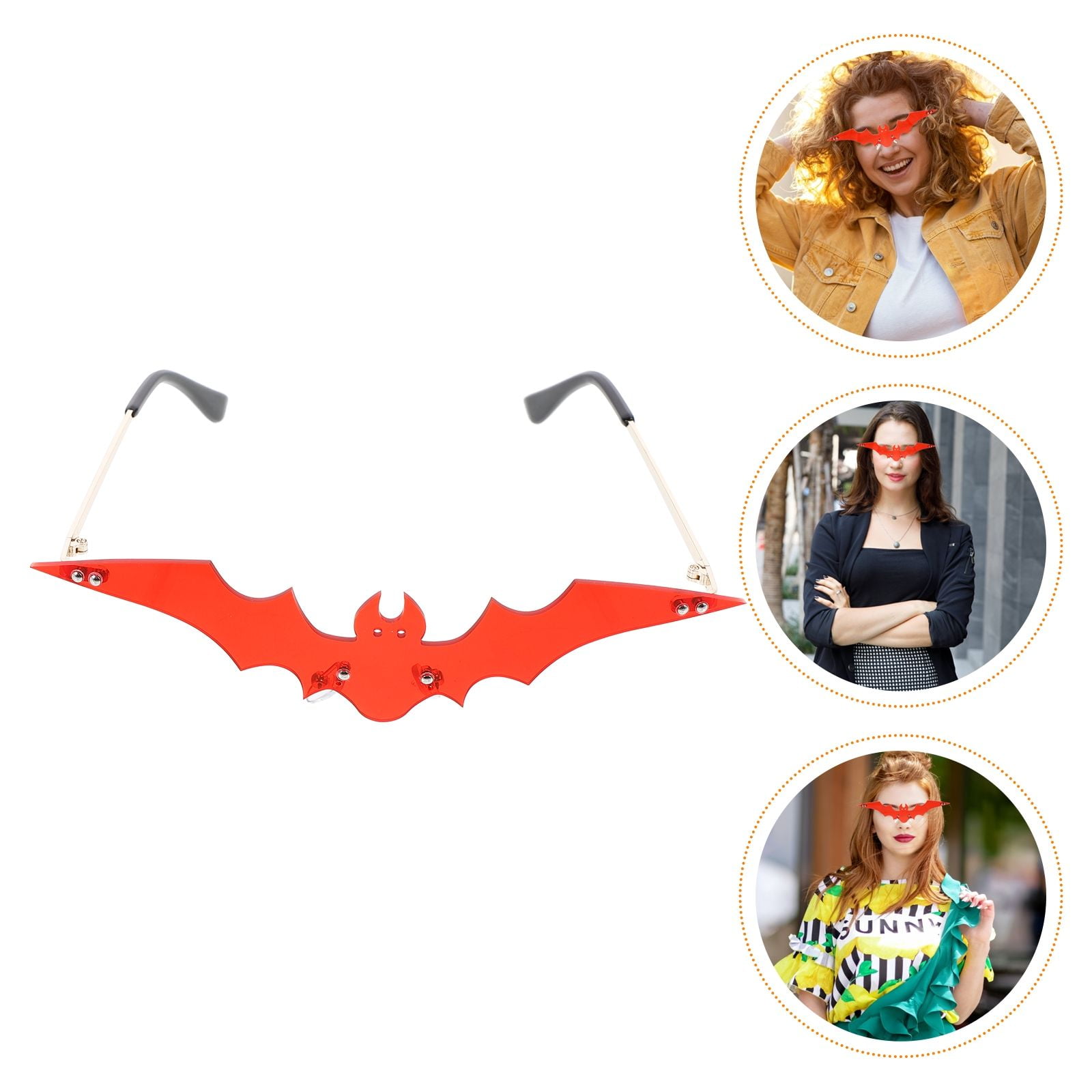 TAILTOSS 1 Set Party Sunglasses Rimless Bat Shape Gold Color Metal ...