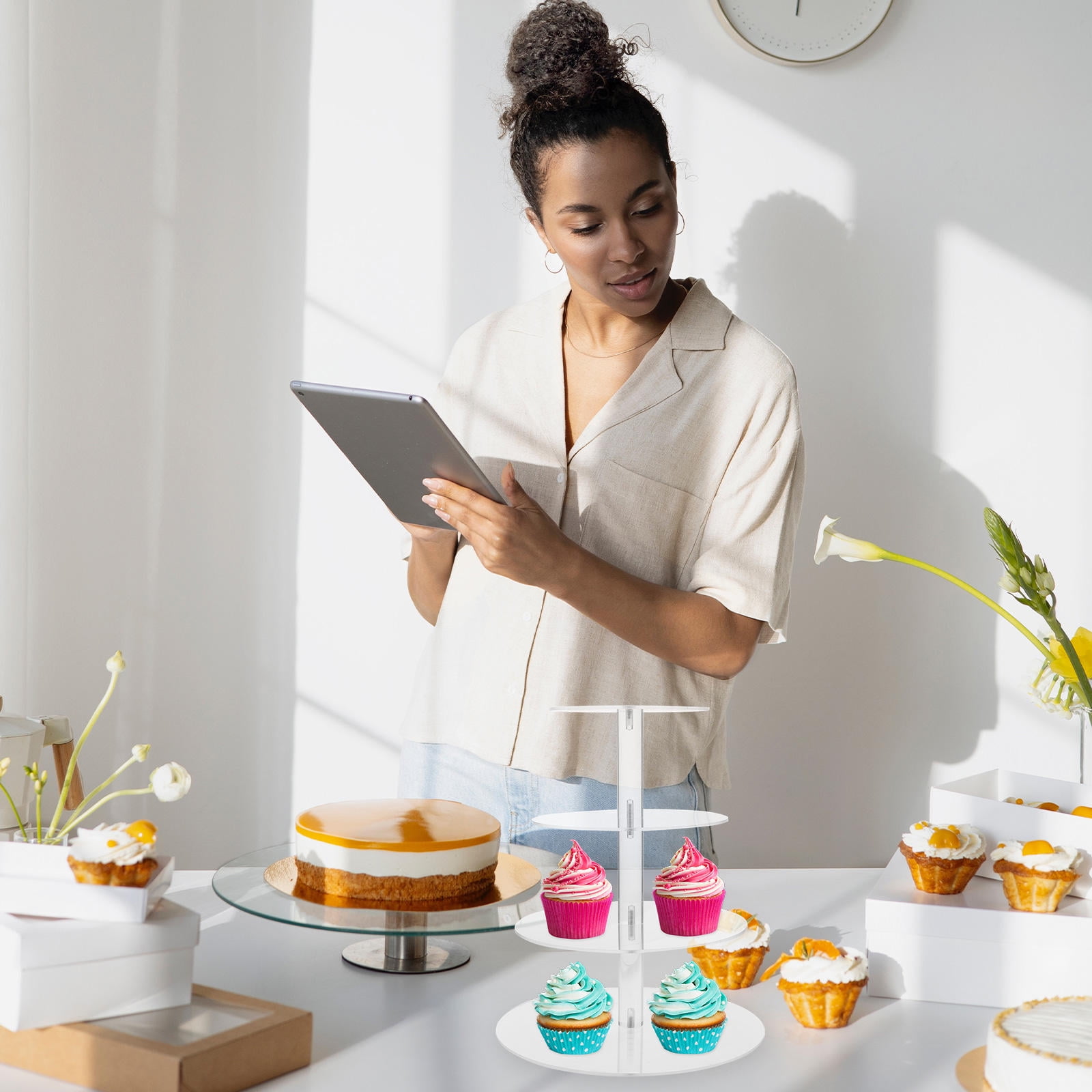 TAILTOSS 1 Set Tiered Cake Stand Round Acrylic Multi-Tiered Serving ...